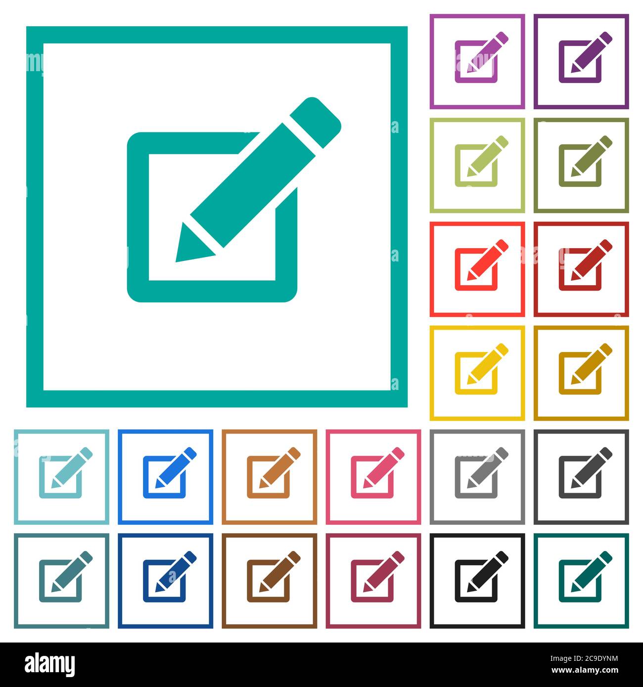 Editing box with pencil flat color icons with quadrant frames on white ...