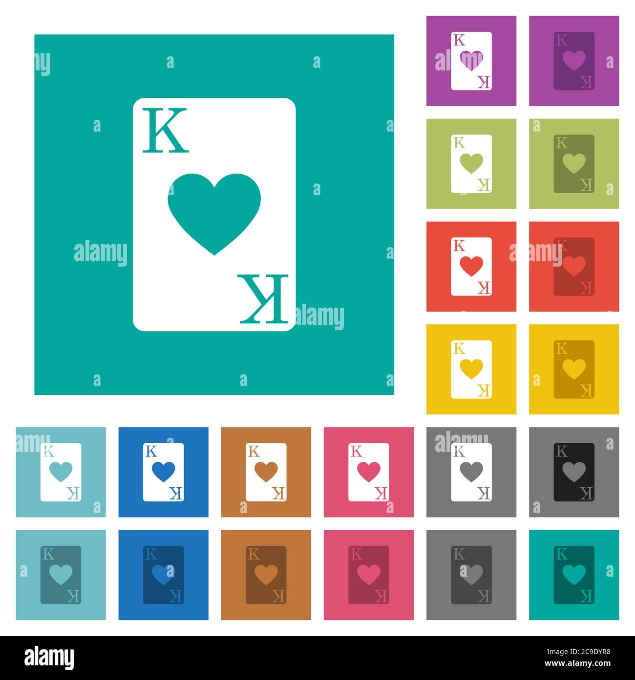 King of hearts card multi colored flat icons on plain square ...