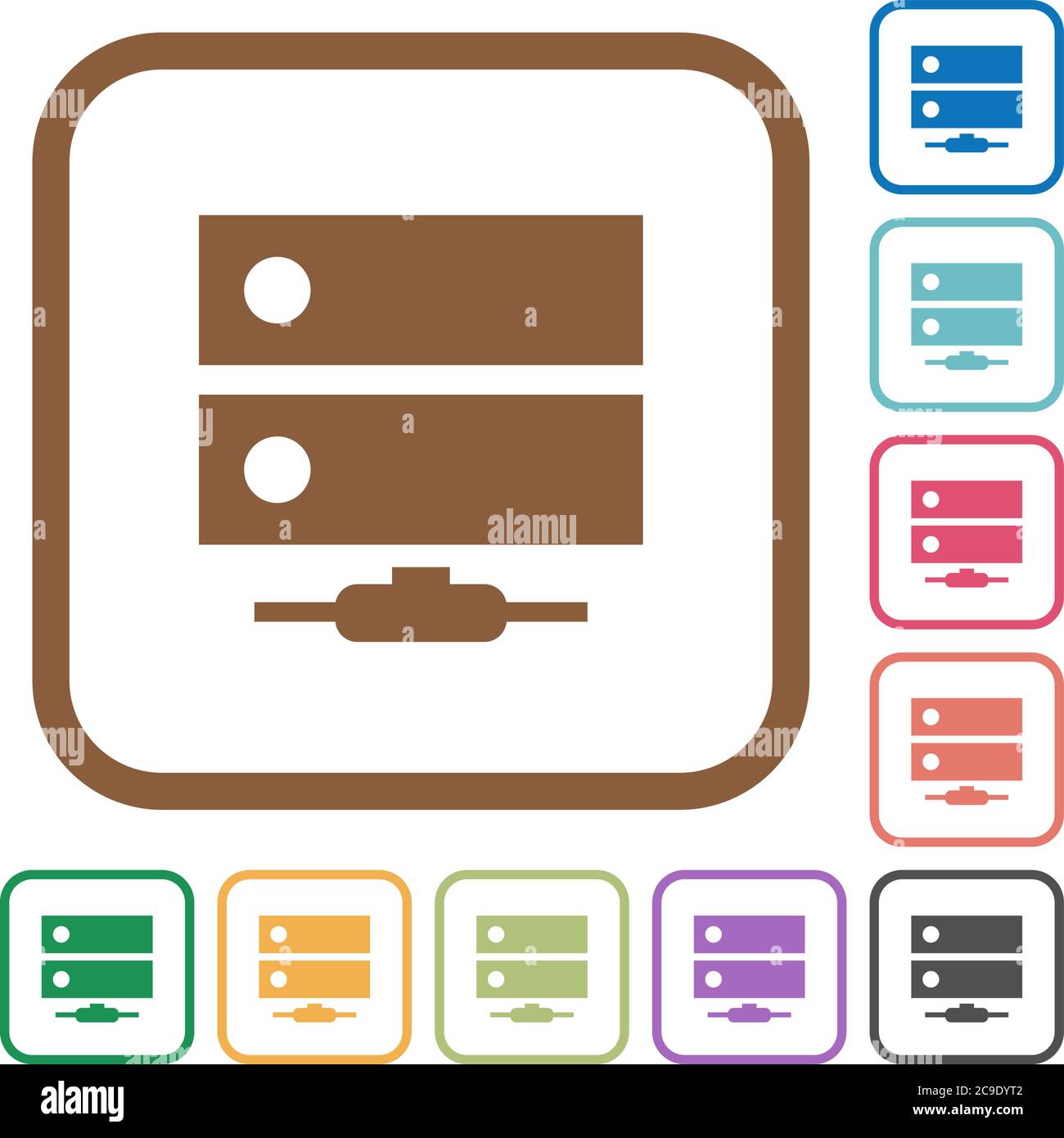 Network drive simple icons in color rounded square frames on white ...