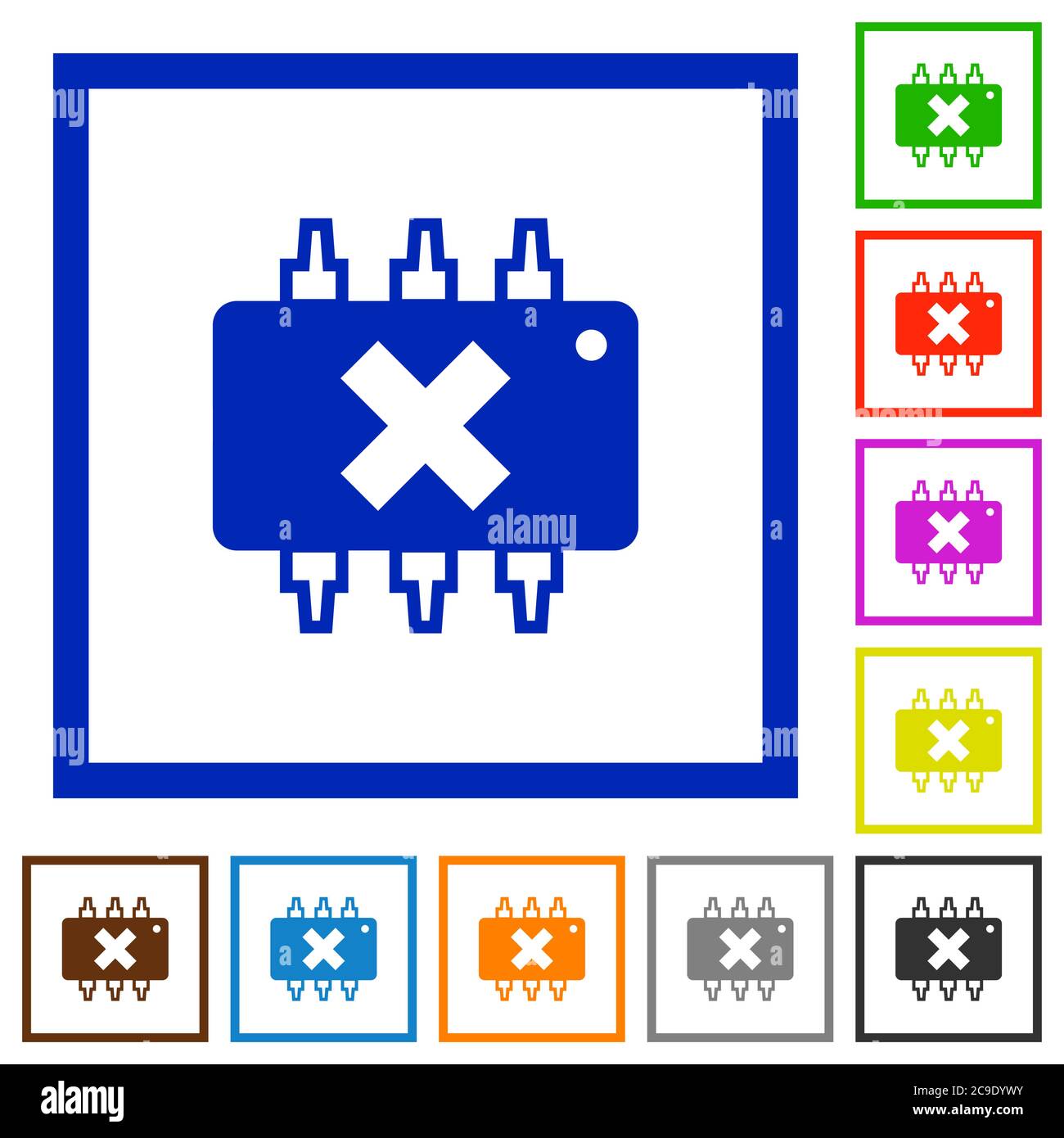 Hardware failure flat color icons in square frames on white background ...