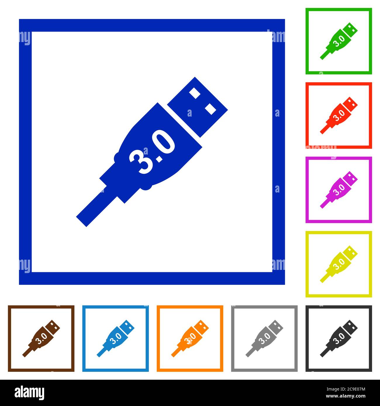 High speed USB plug flat color icons in square frames on white ...