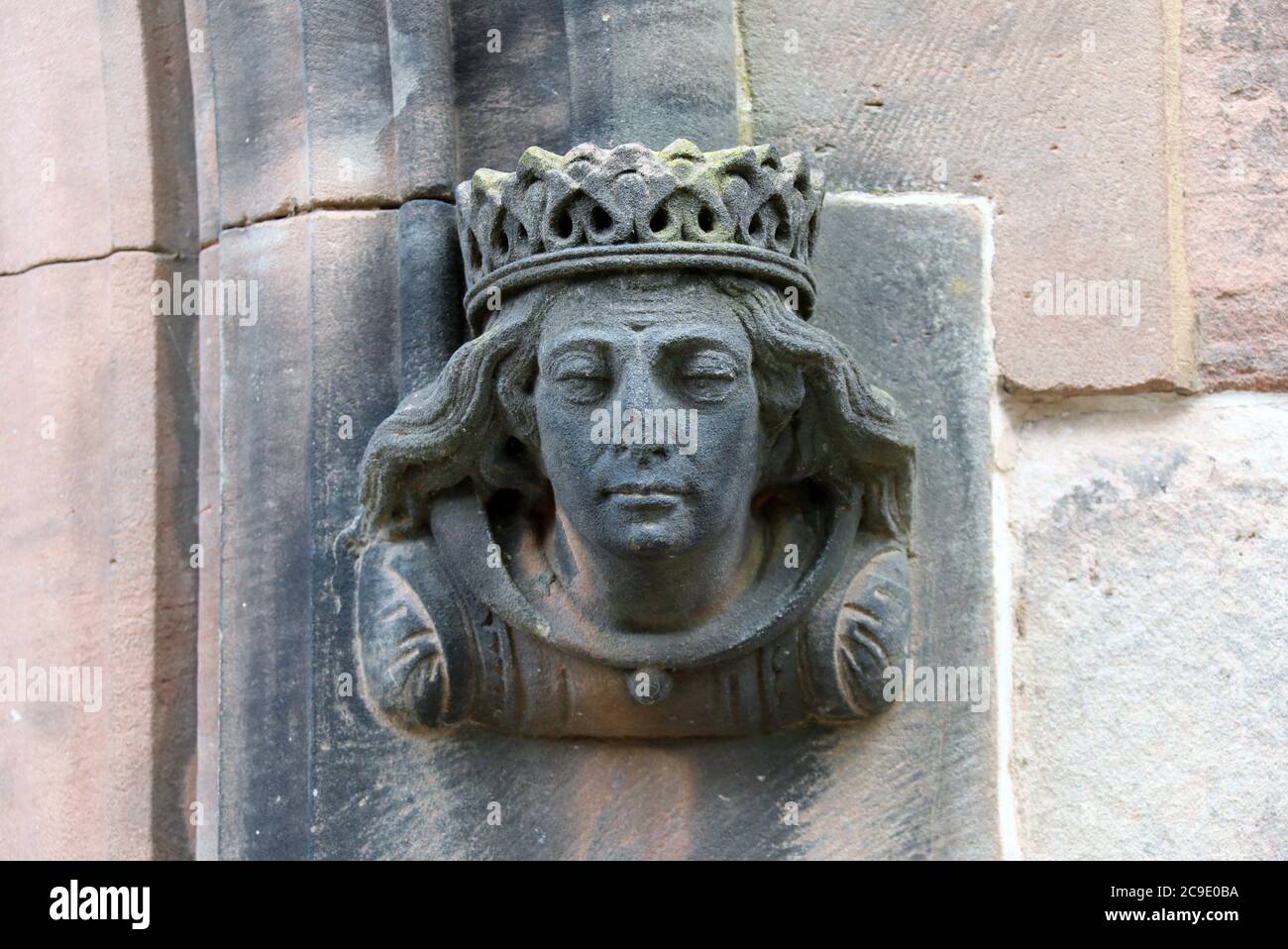 Stonework on the historic Saint Marys Church in Nantwich Stock Photo ...