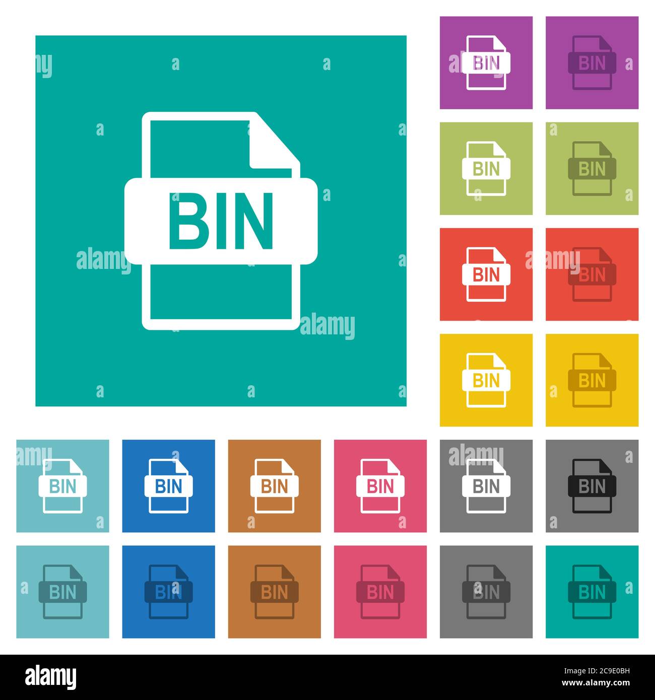 Bin file format multi colored flat icons on plain square backgrounds ...