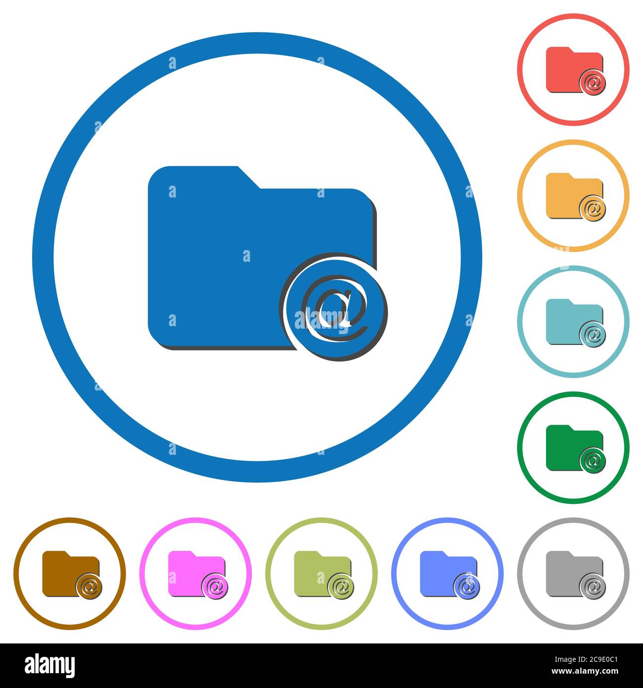 Directory email flat color vector icons with shadows in round outlines ...
