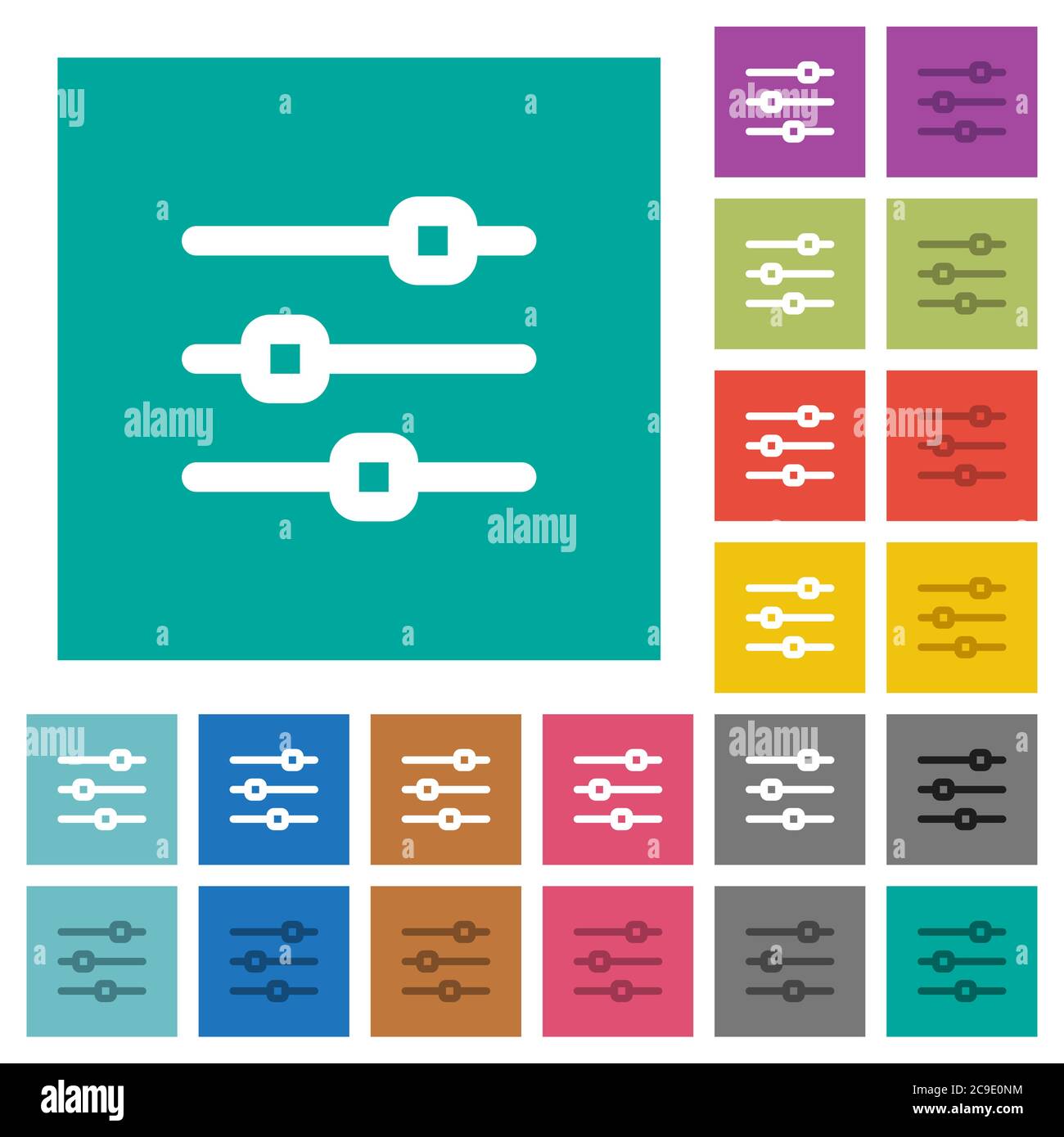 Horizontal adjustment multi colored flat icons on plain square ...