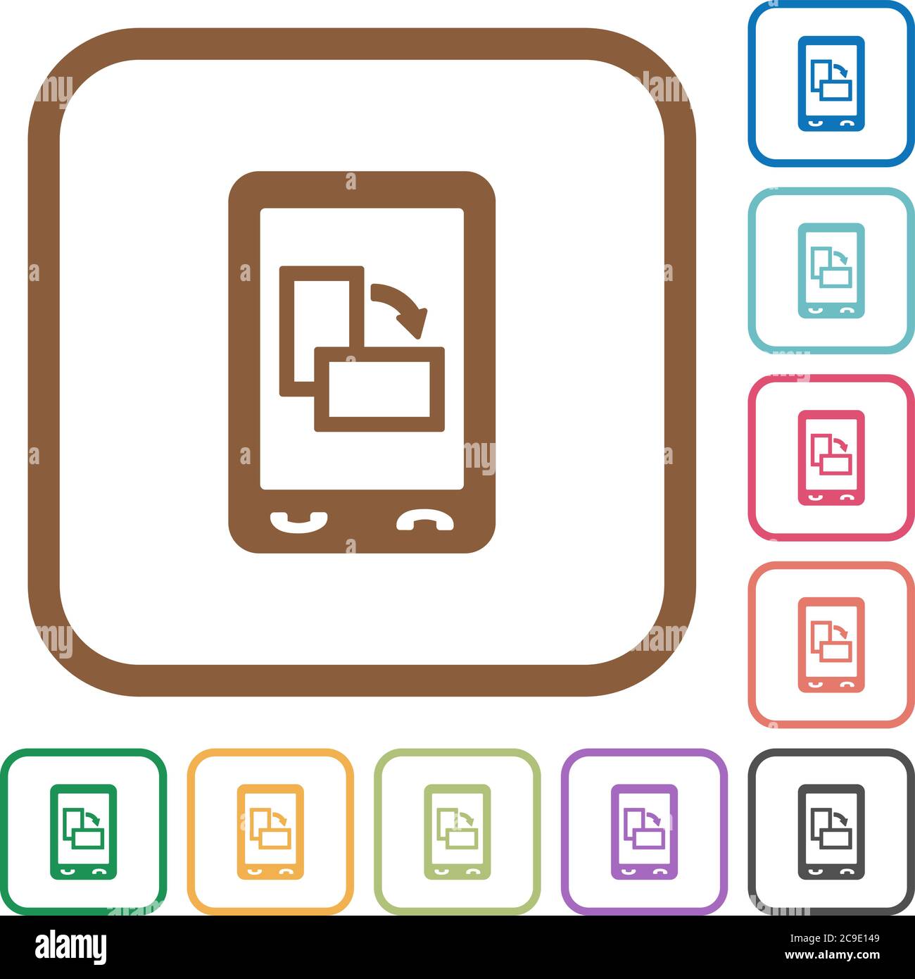 Change mobile display orientation simple icons in color rounded square ...