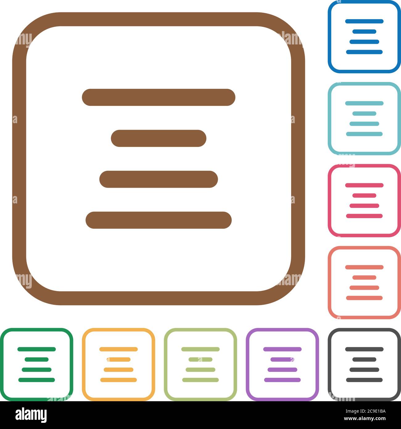 Text align center simple icons in color rounded square frames on white background Stock Vector ...