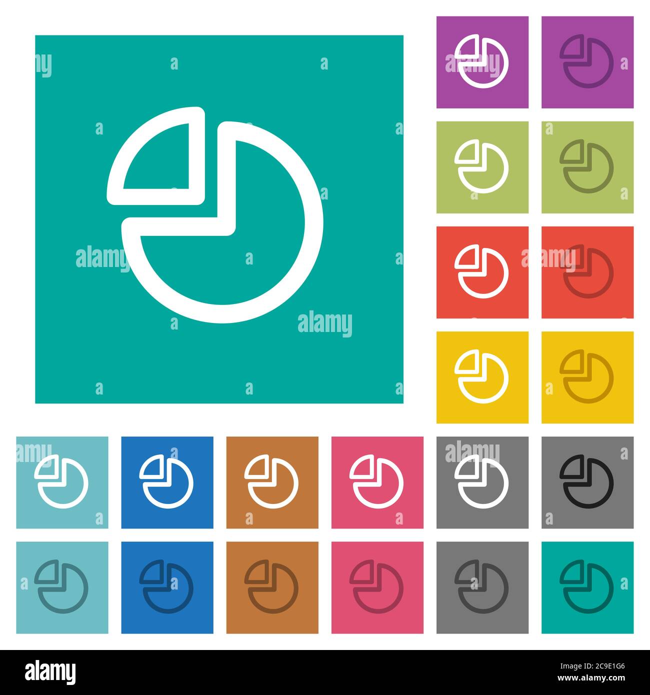 Pie chart multi colored flat icons on plain square backgrounds ...