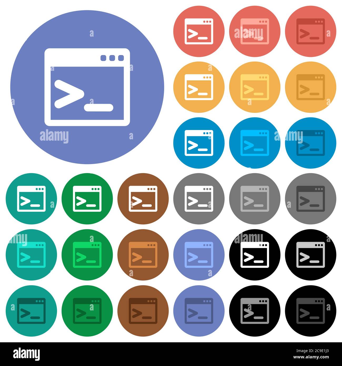 Command prompt multi colored flat icons on round backgrounds. Included ...