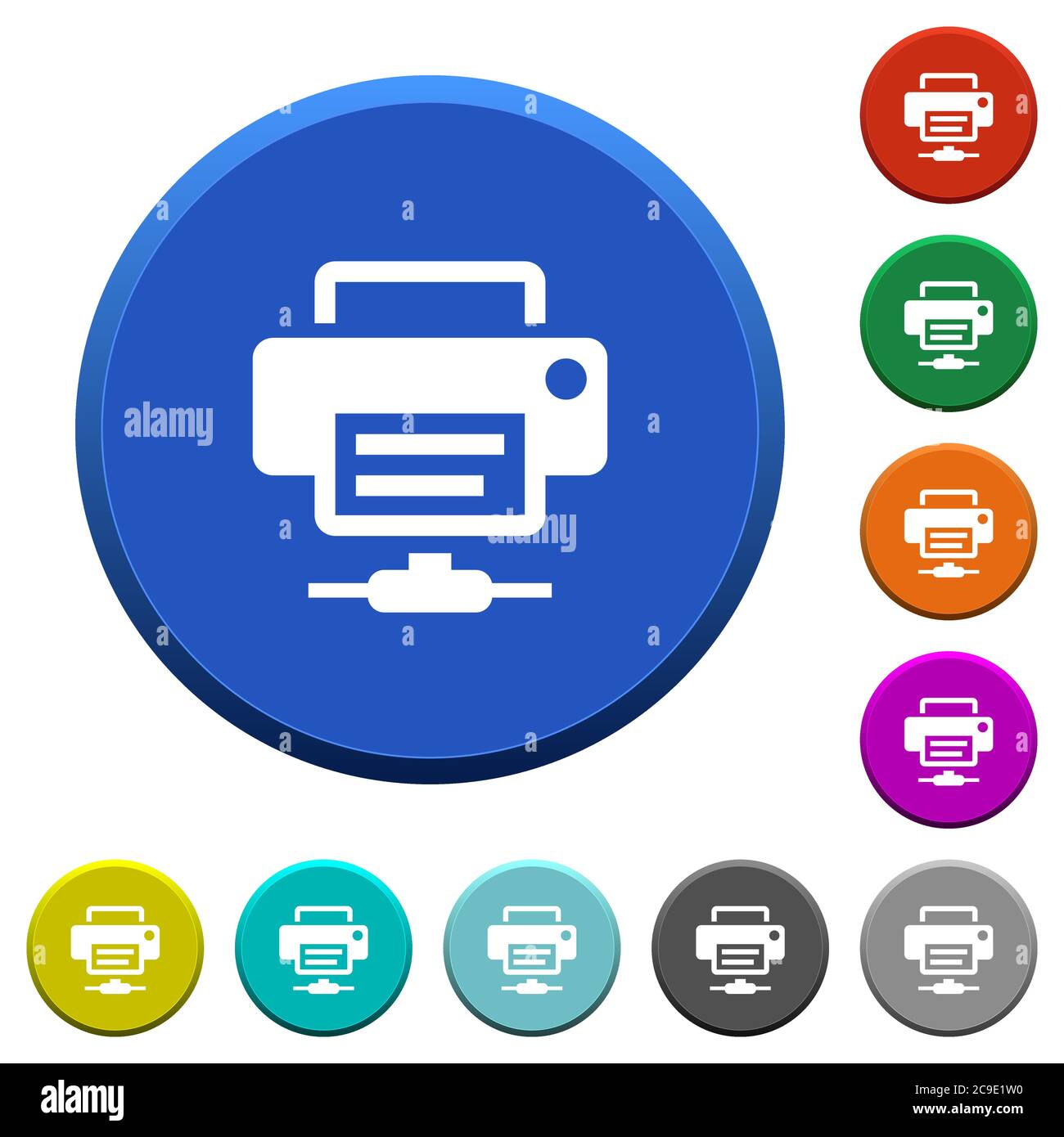 Network printer round color beveled buttons with smooth surfaces and ...