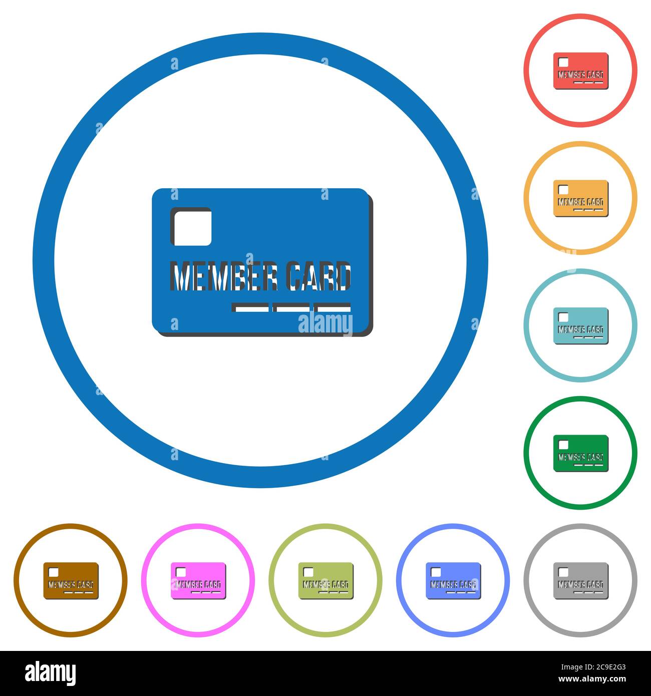 Member card flat color vector icons with shadows in round outlines on ...
