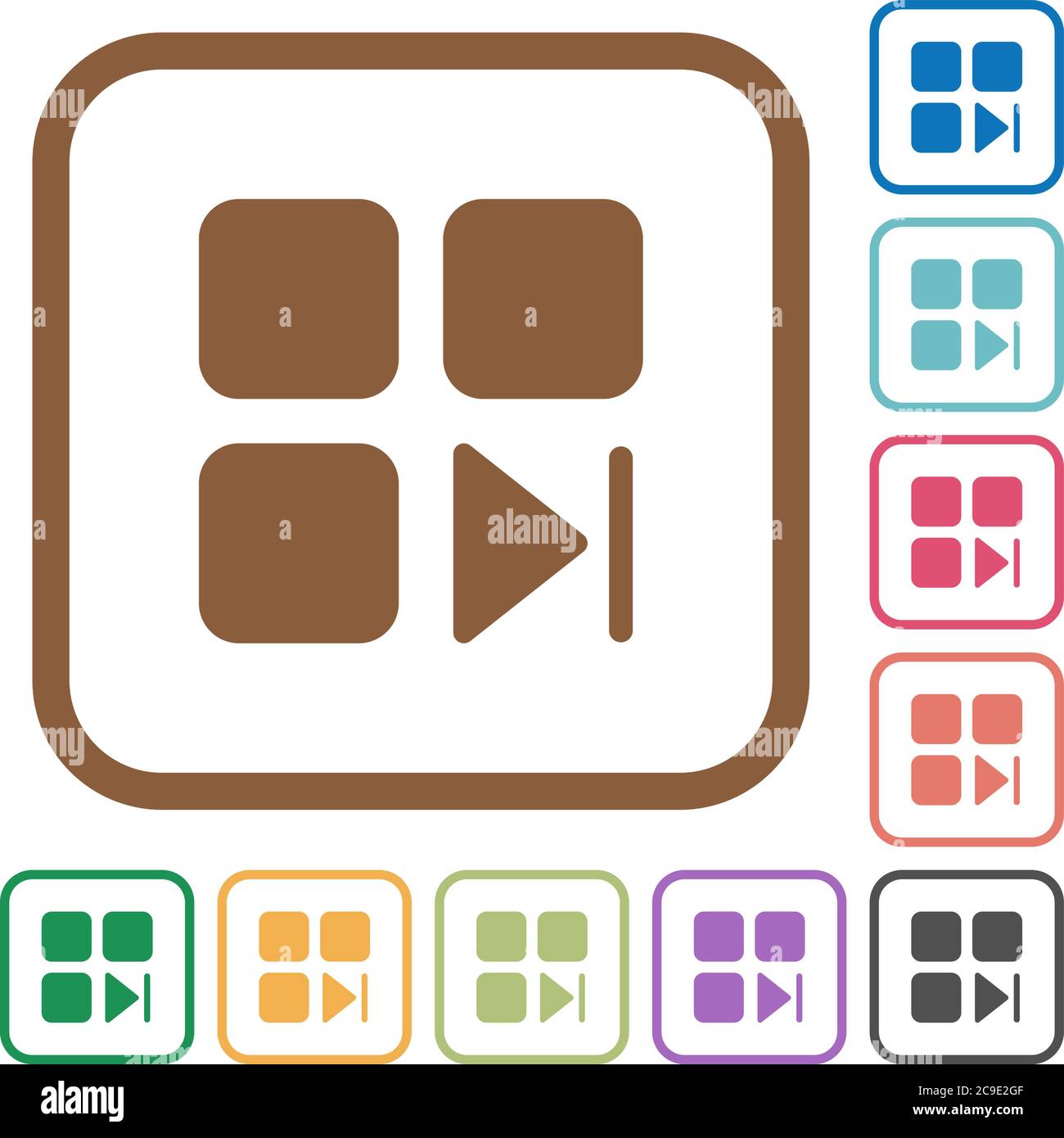 Component next simple icons in color rounded square frames on white background Stock Vector ...