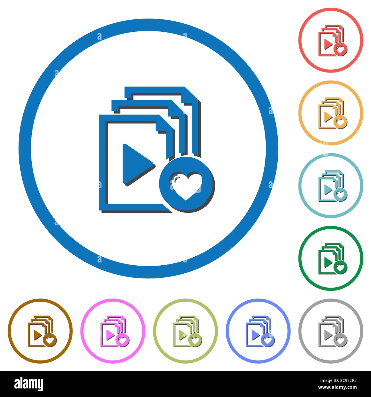 Favorite playlist flat color vector icons with shadows in round ...