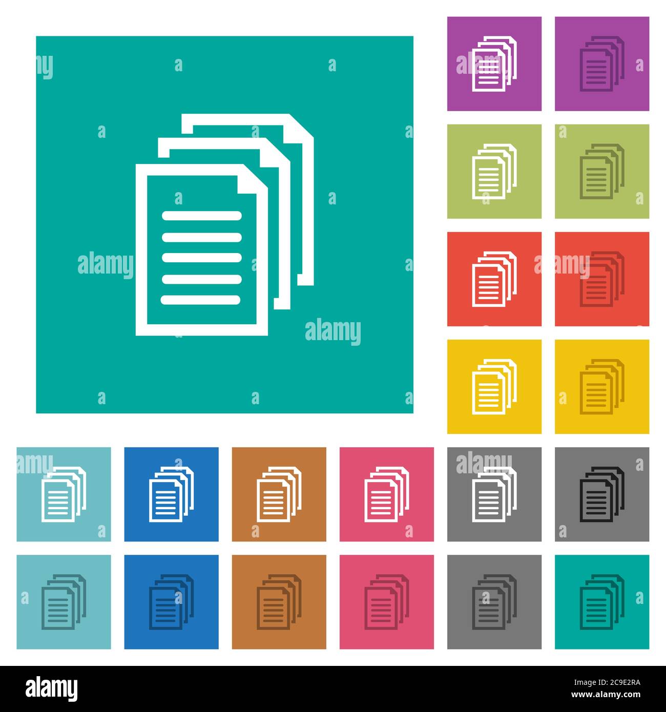 Multiple documents multi colored flat icons on plain square backgrounds ...