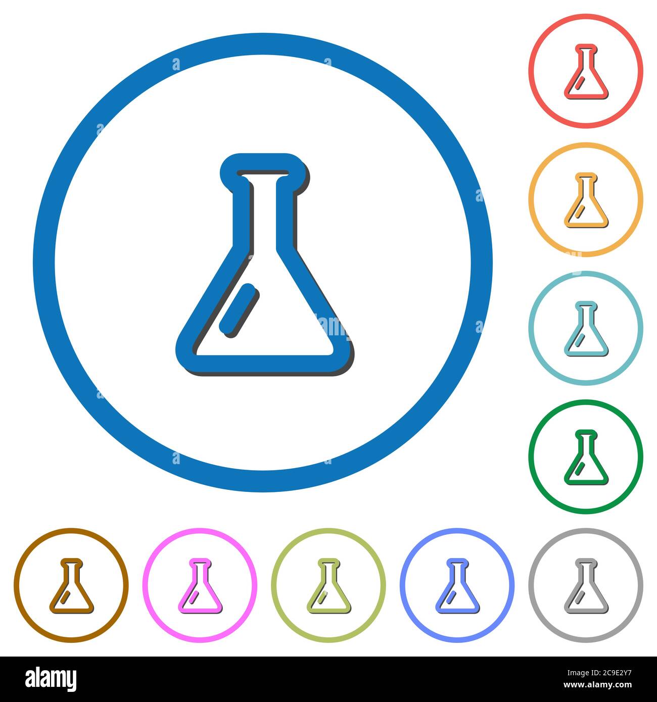 Empty flask flat color vector icons with shadows in round outlines on ...