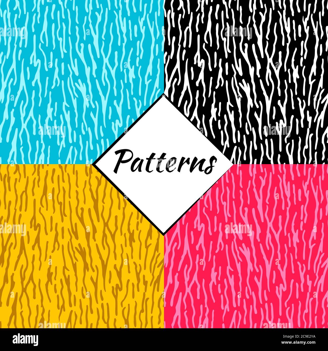 Seamless pattern from freehand lines on a light blue, yellow, pink ...