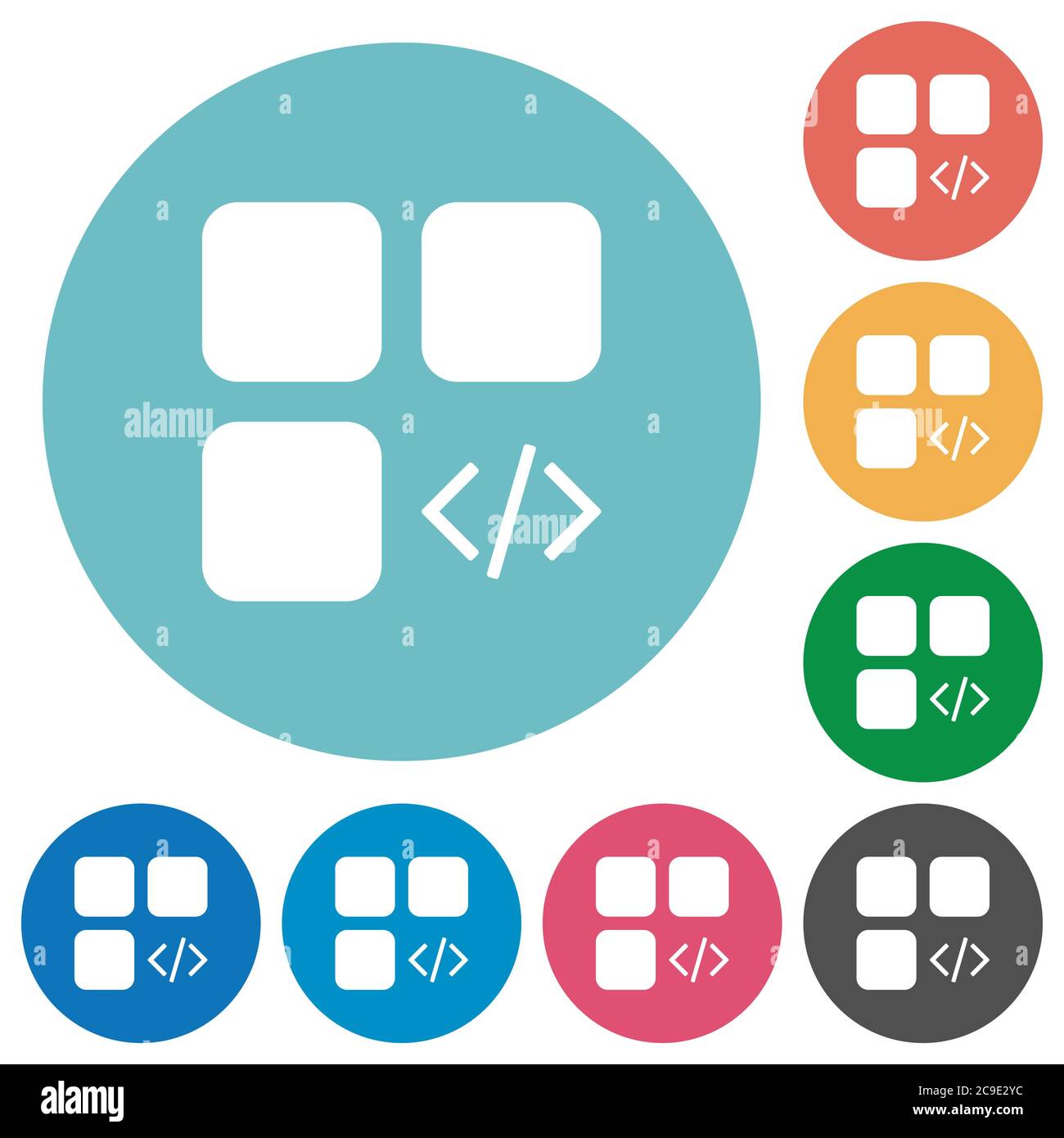 Component programming flat white icons on round color backgrounds Stock ...