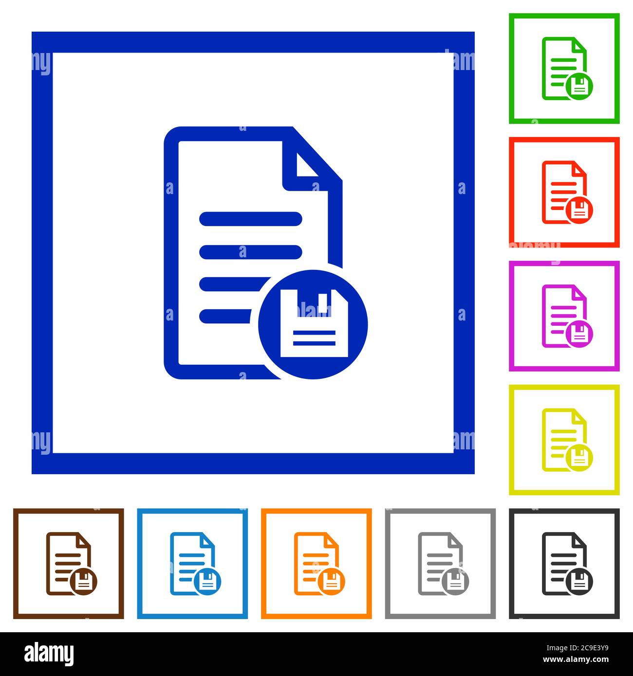 Save document flat color icons in square frames on white background ...