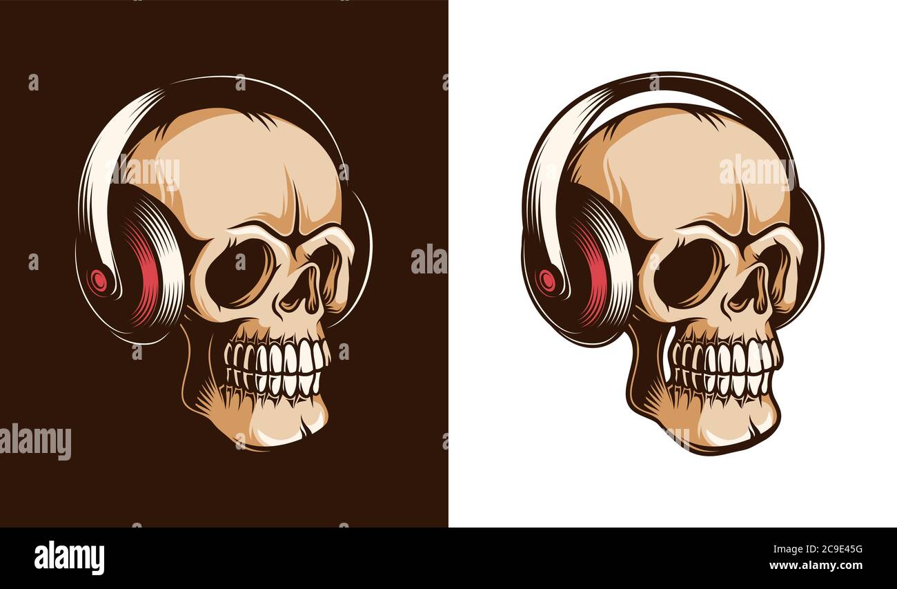 Human skull music headphones illustration hi-res stock photography and ...
