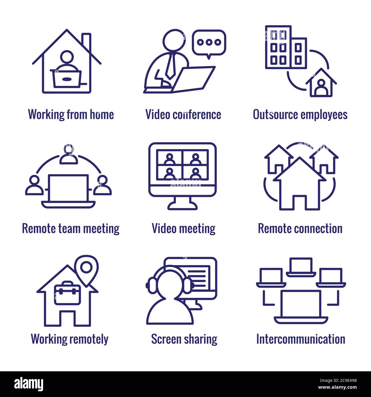 Remote work icon set - work from home, video meetings, etc Stock Vector ...