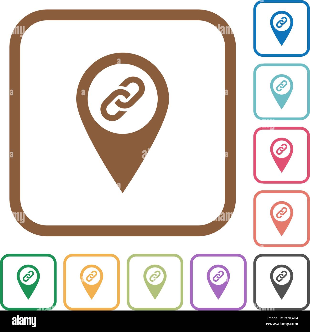 GPS map location attachment simple icons in color rounded square frames ...