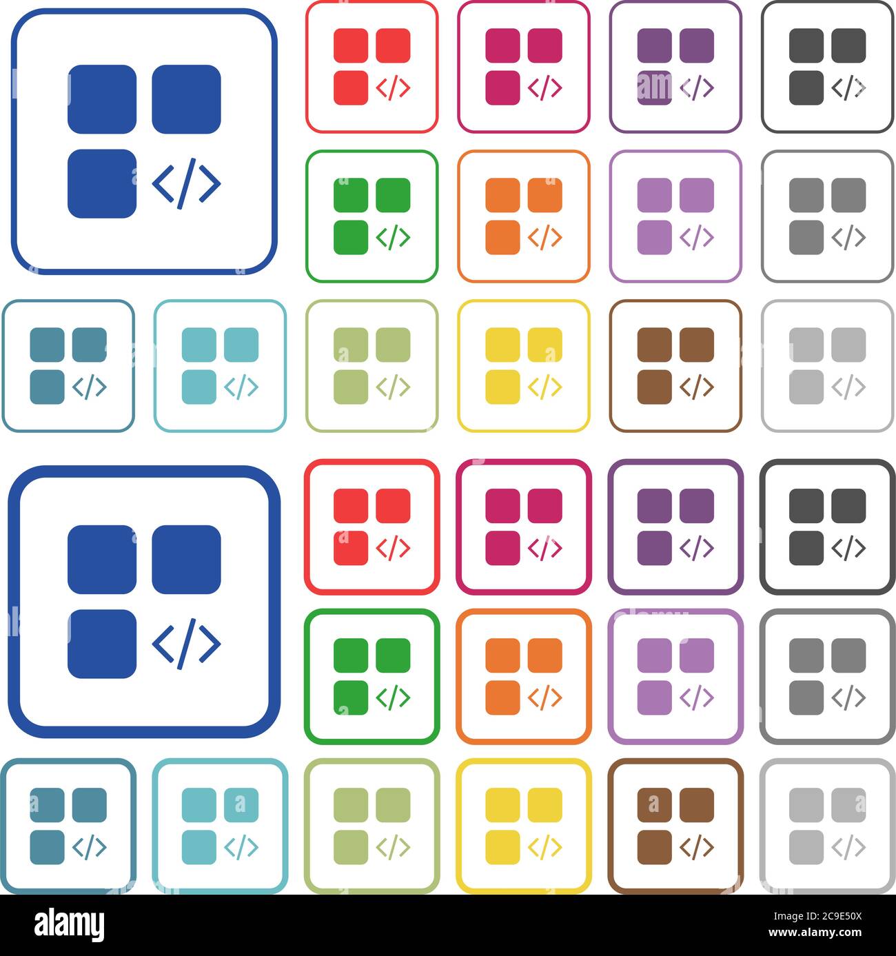 Component programming color flat icons in rounded square frames. Thin ...