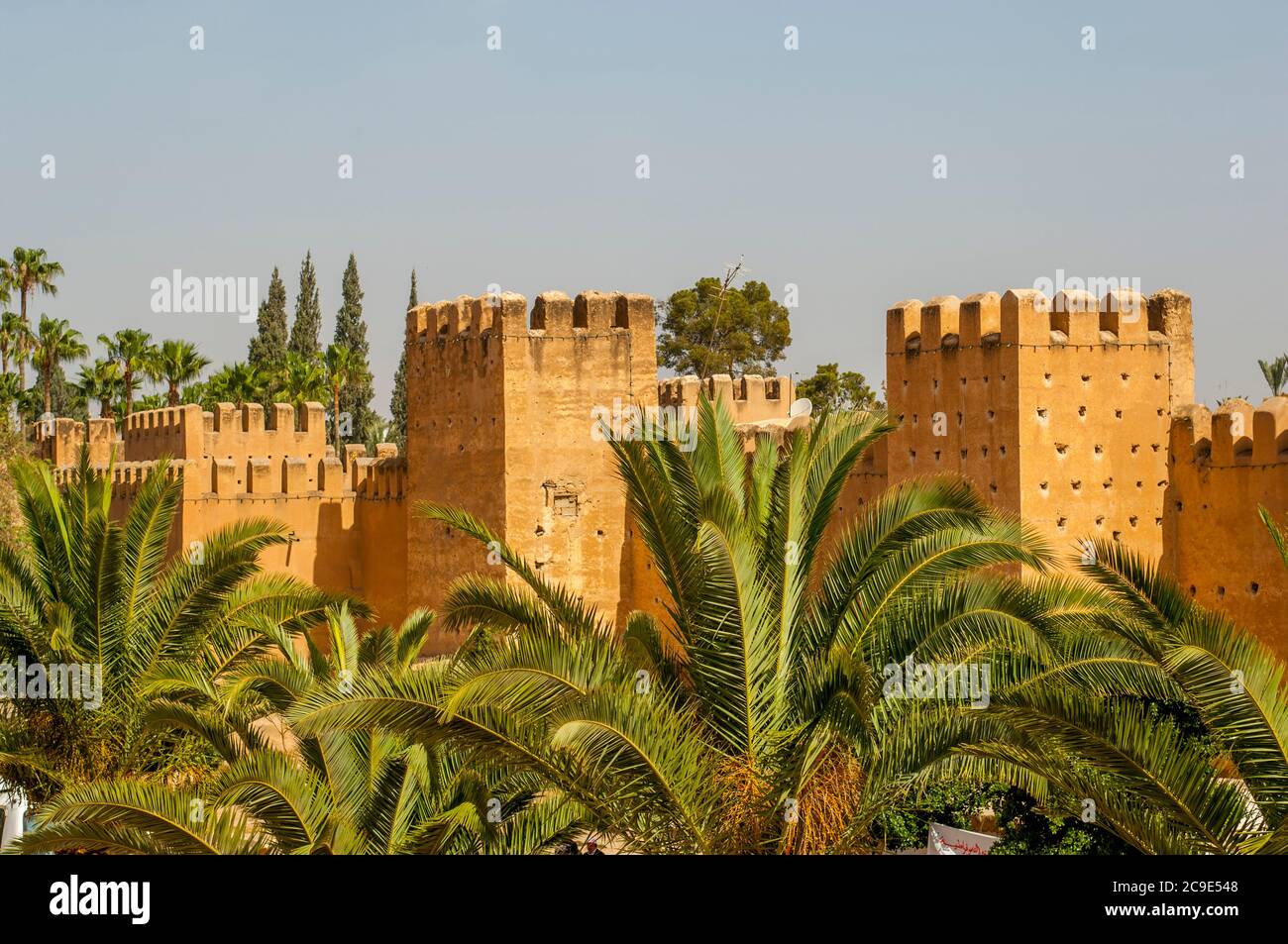 The ramparts with towers surround the town of Taroudant in the Sous ...