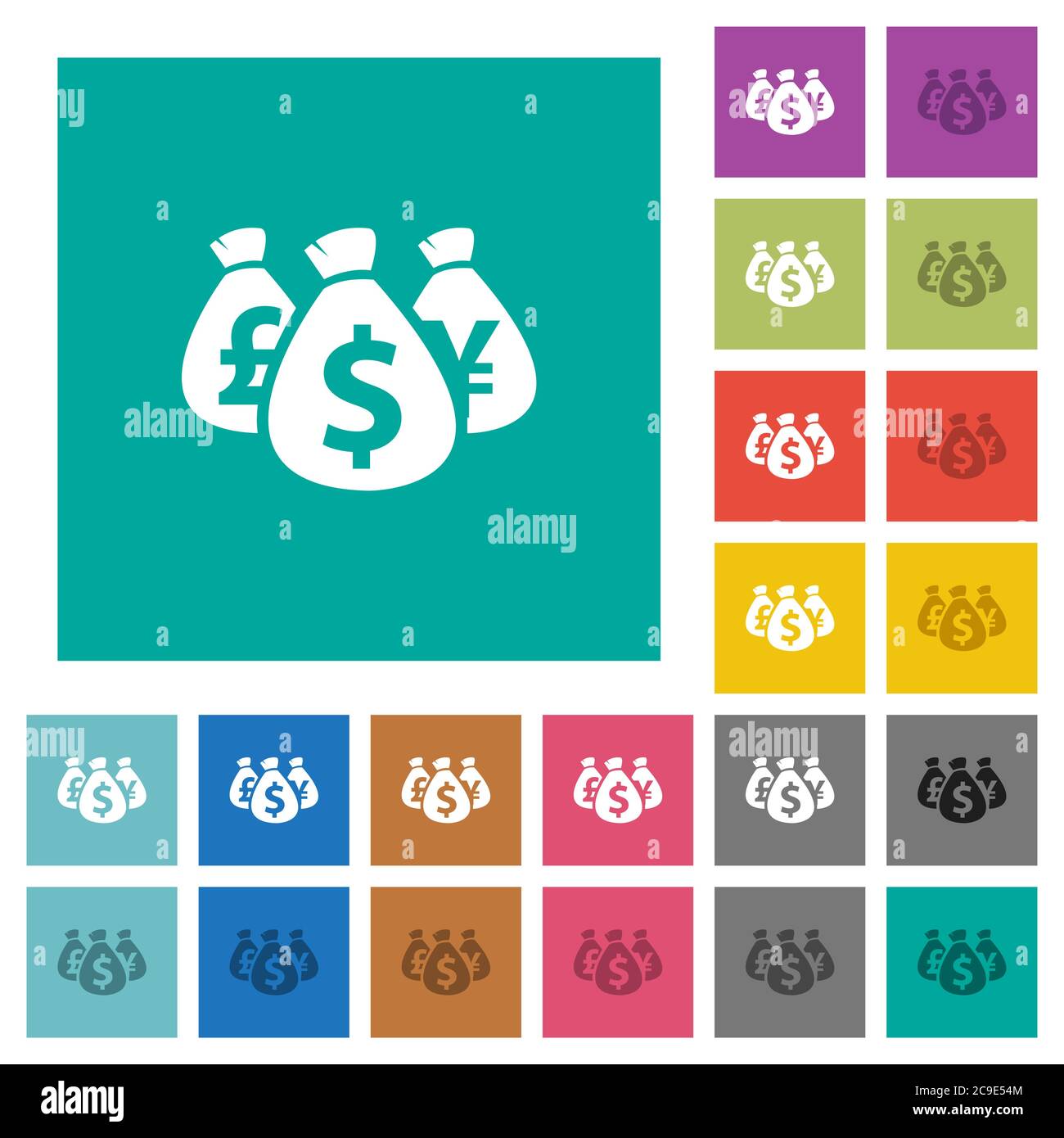 Money bags multi colored flat icons on plain square backgrounds ...