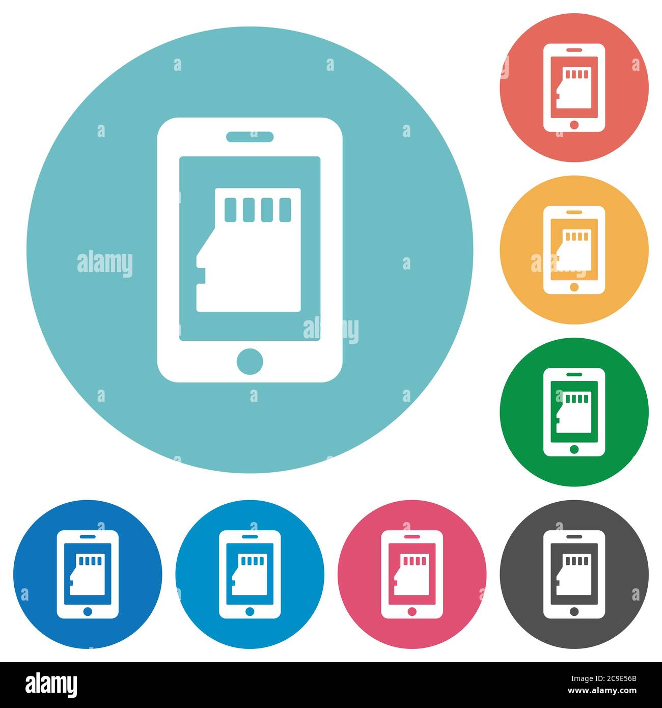 Smartphone memory card flat white icons on round color backgrounds ...