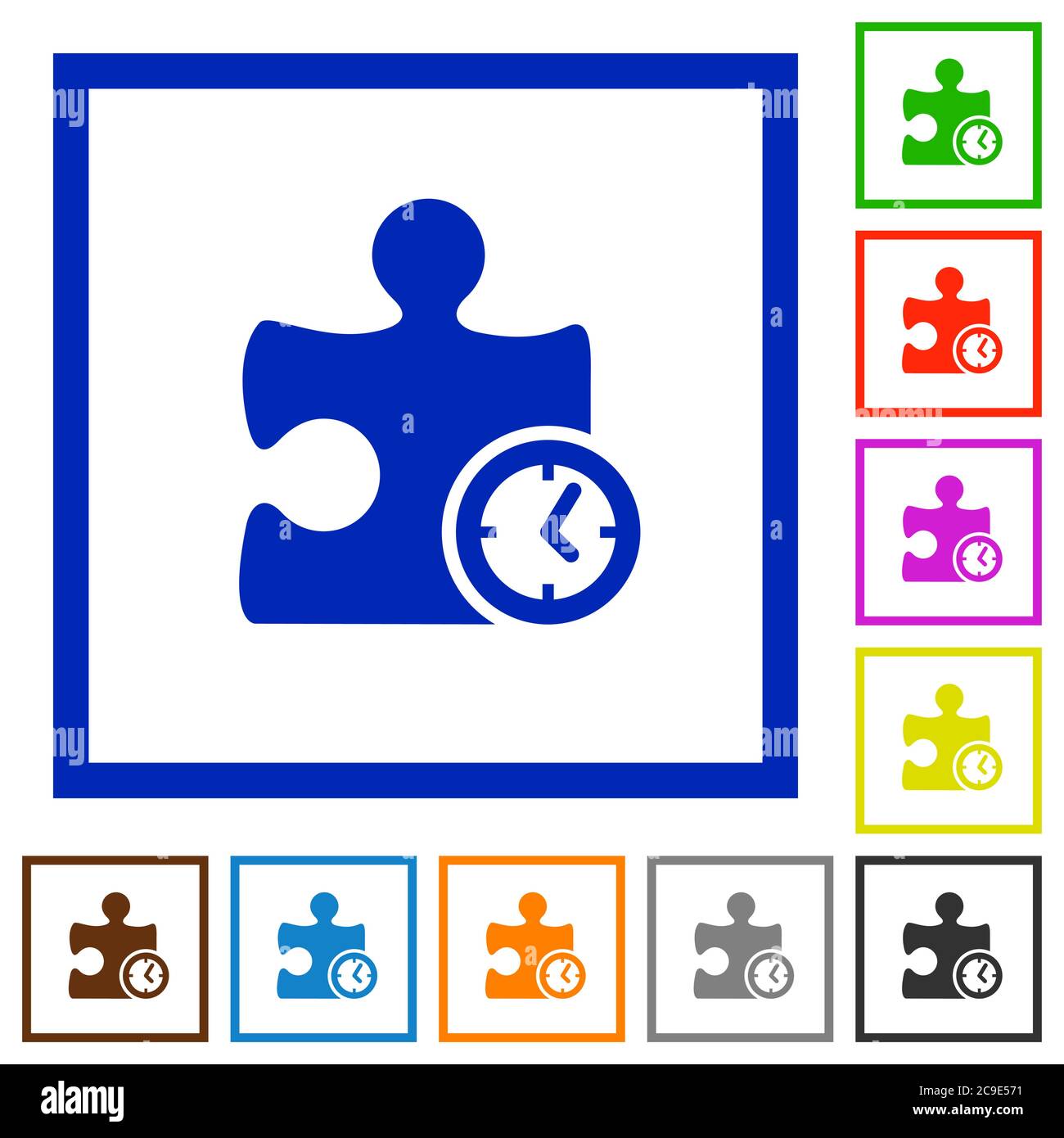 Timer plugin icons flat color icons in square frames on white ...