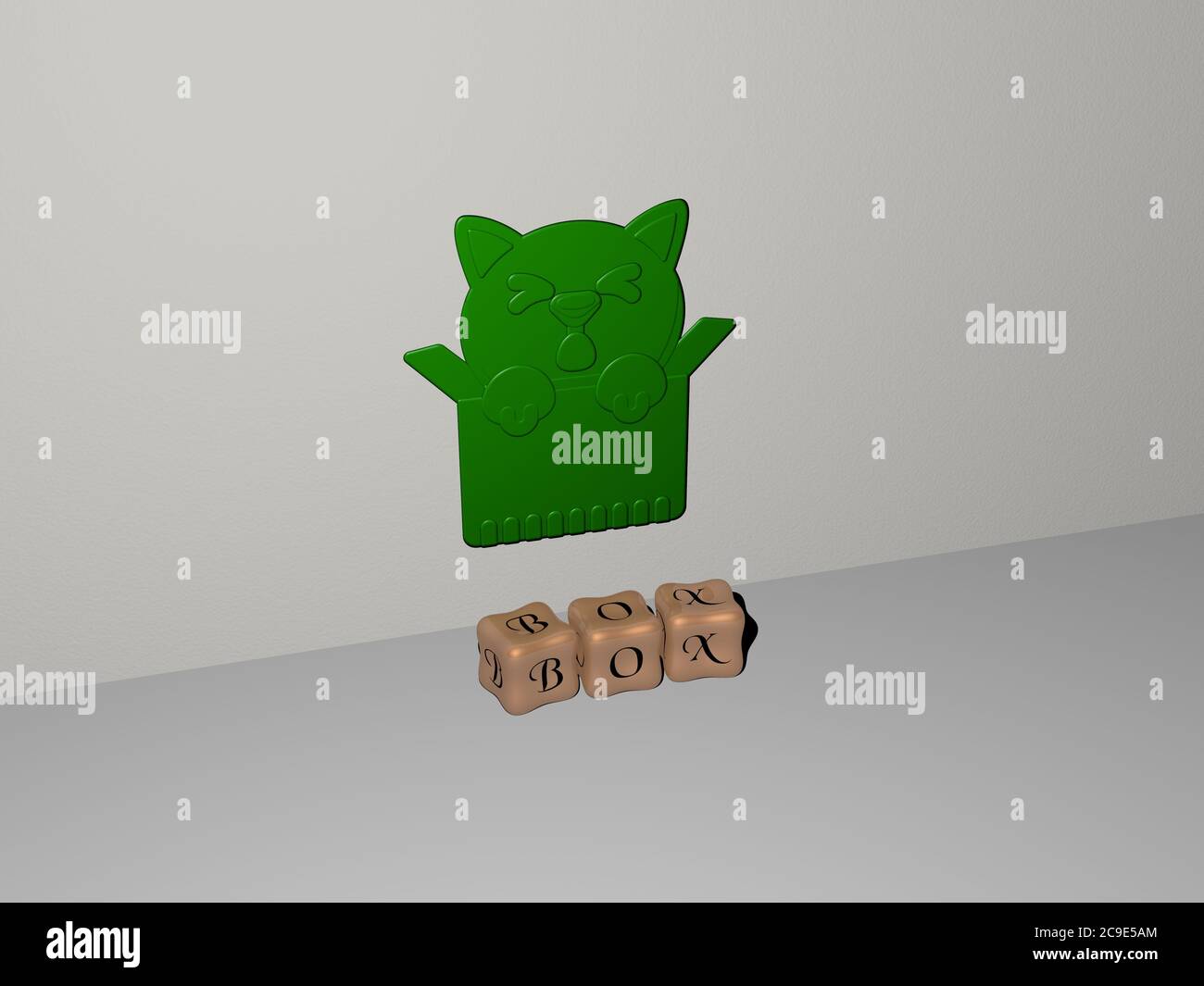 3D graphical image of BOX vertically along with text built by metallic ...