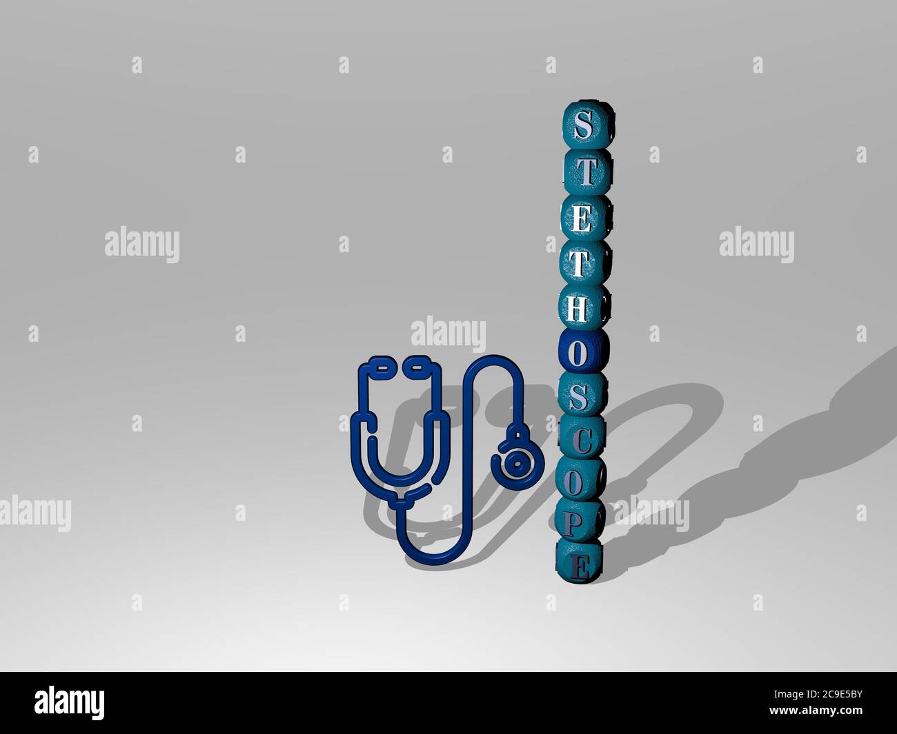 3D representation of stethoscope with icon on the wall and text ...