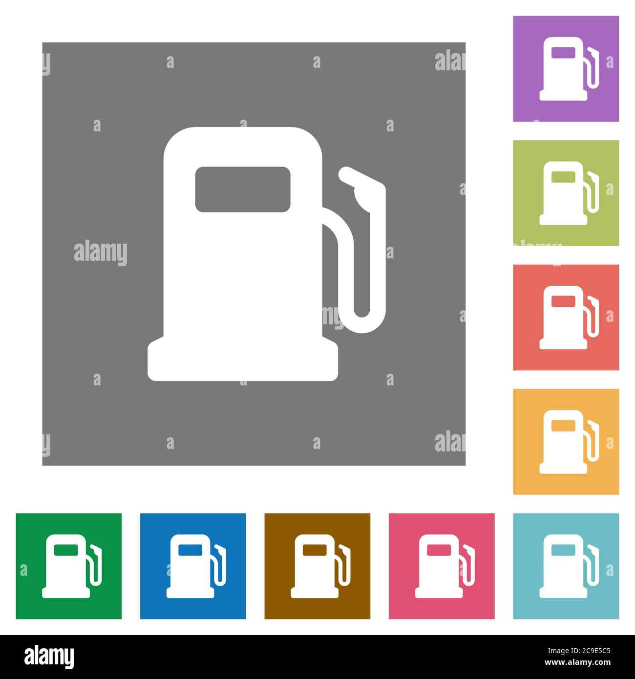 Gas station flat icons on simple color square backgrounds Stock Vector ...