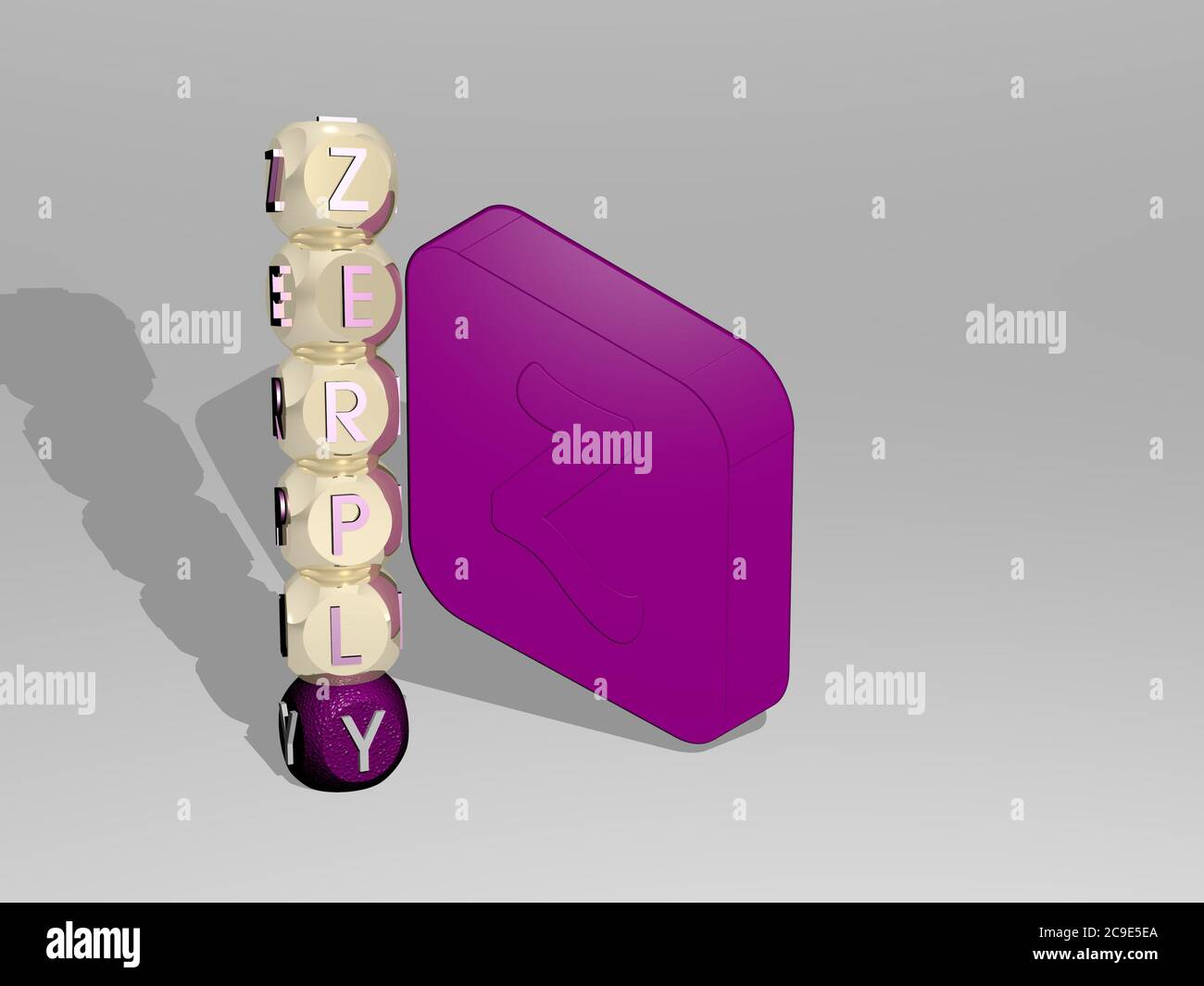 3D graphical image of ZERPLY vertically along with text built around the icon by metallic cubic ...