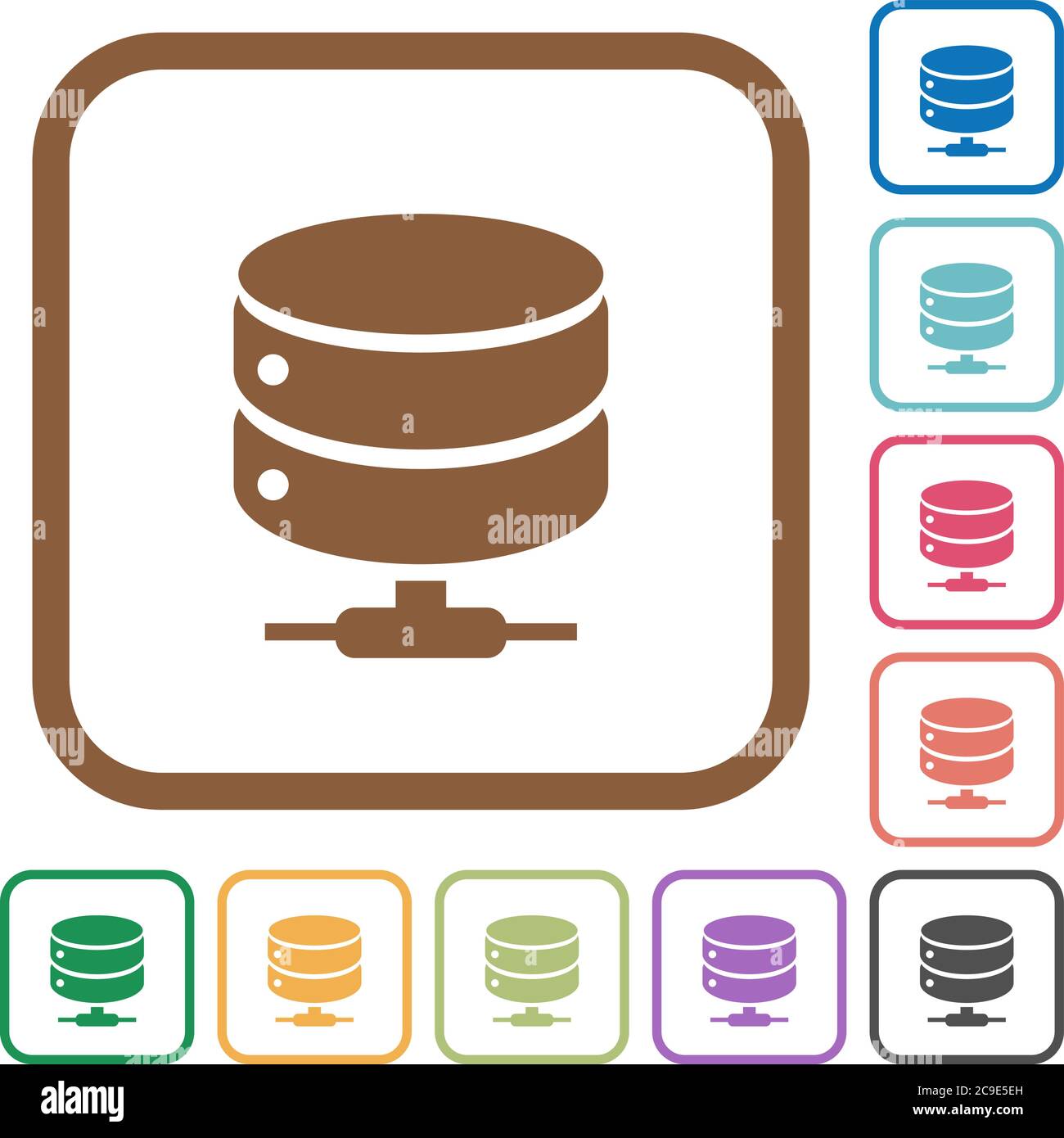 Network database icons simple icons in color rounded square frames on ...