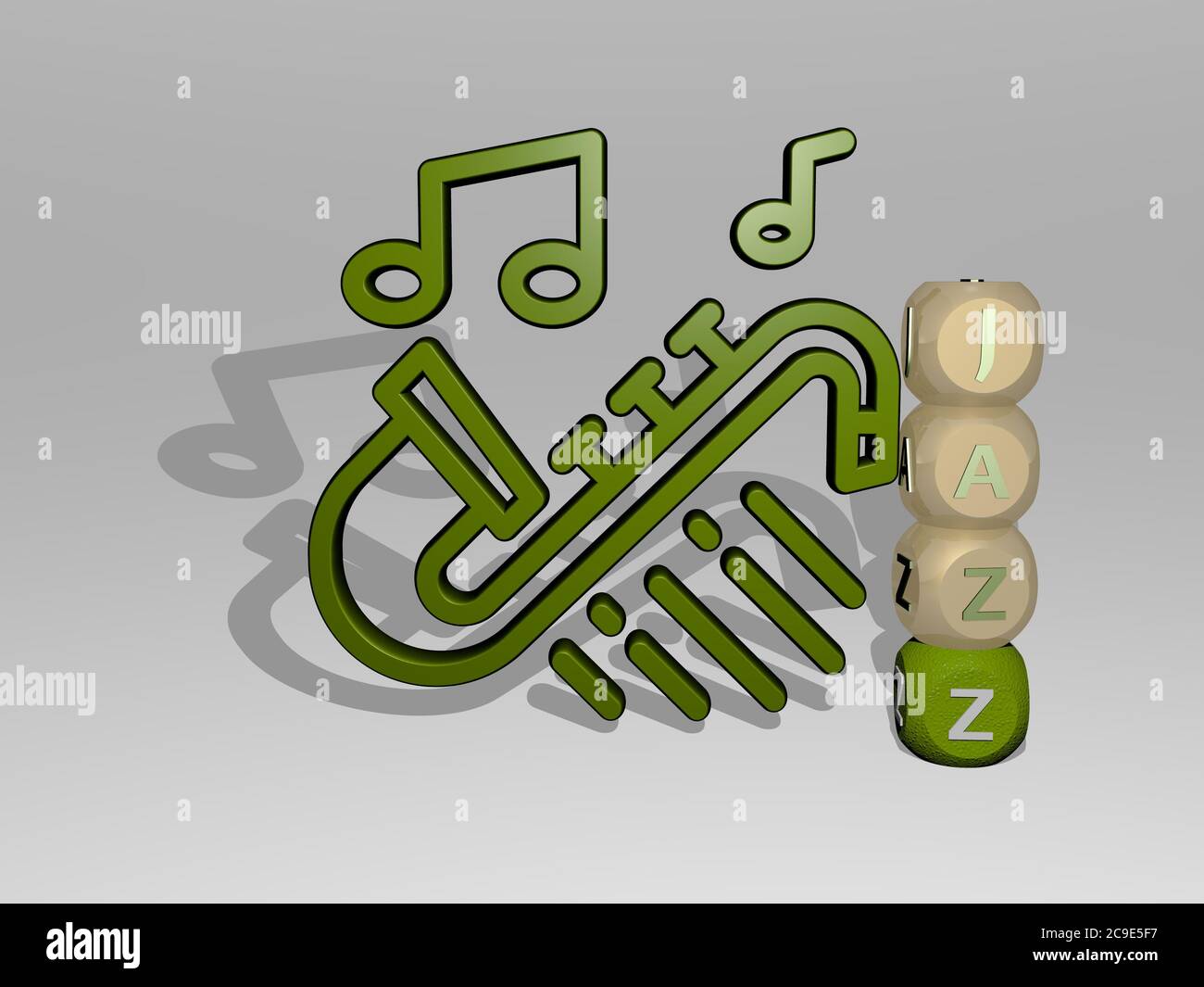 3D representation of JAZZ with icon on the wall and text arranged by ...