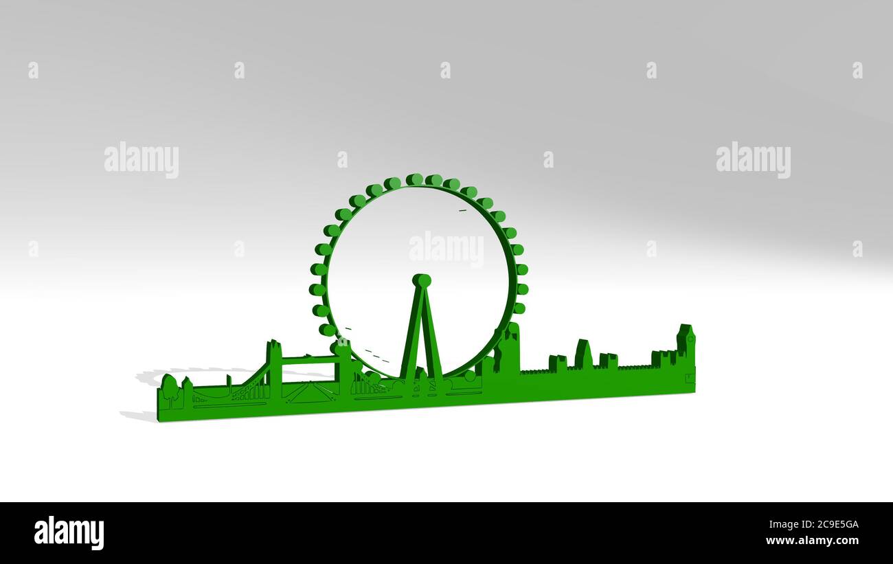 london made by 3D illustration of a shiny metallic sculpture on a wall ...