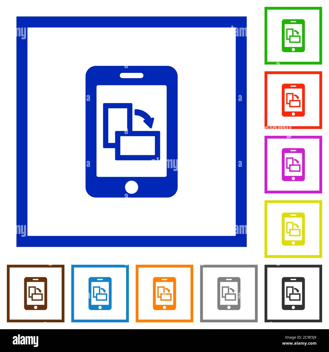 Change mobile display orientation flat color icons in square frames on ...