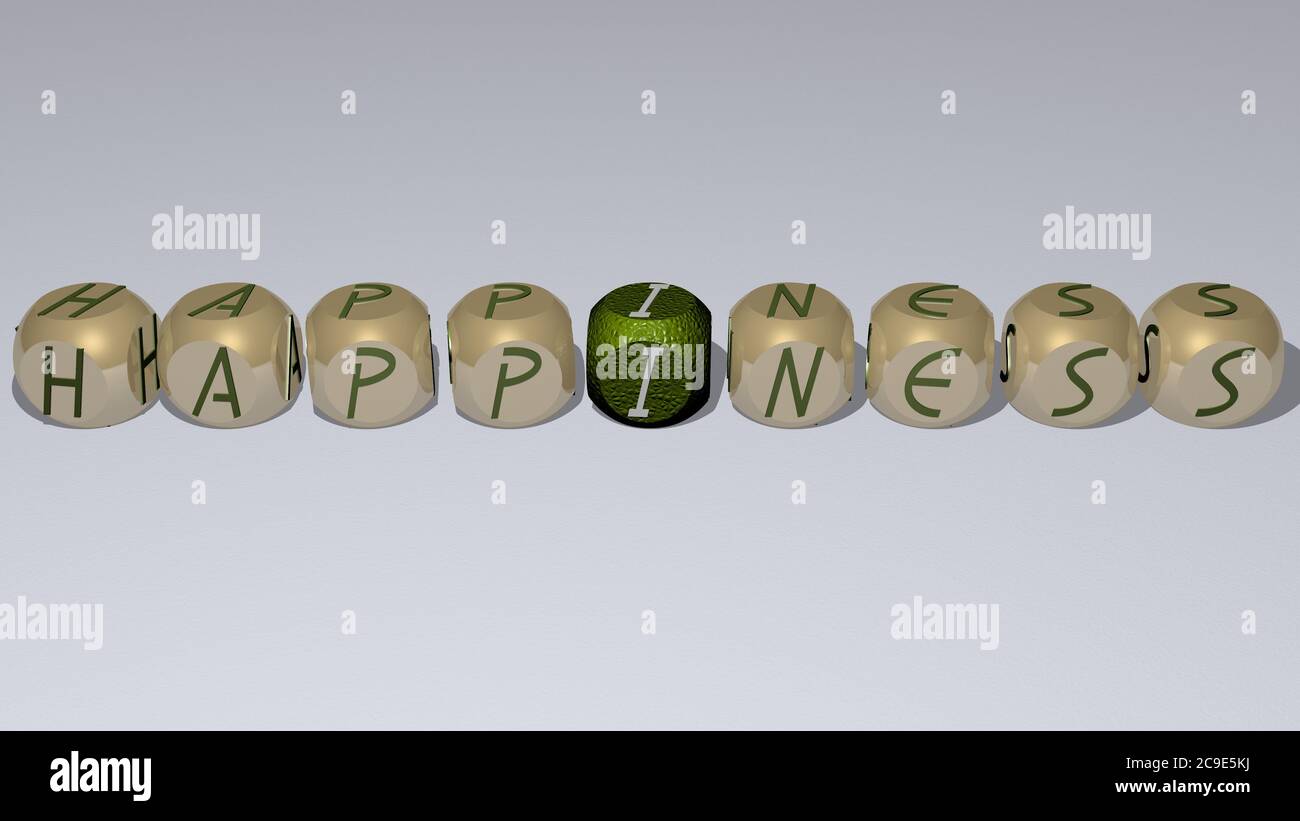 crosswords of HAPPINESS arranged by cubic letters on a mirror floor ...