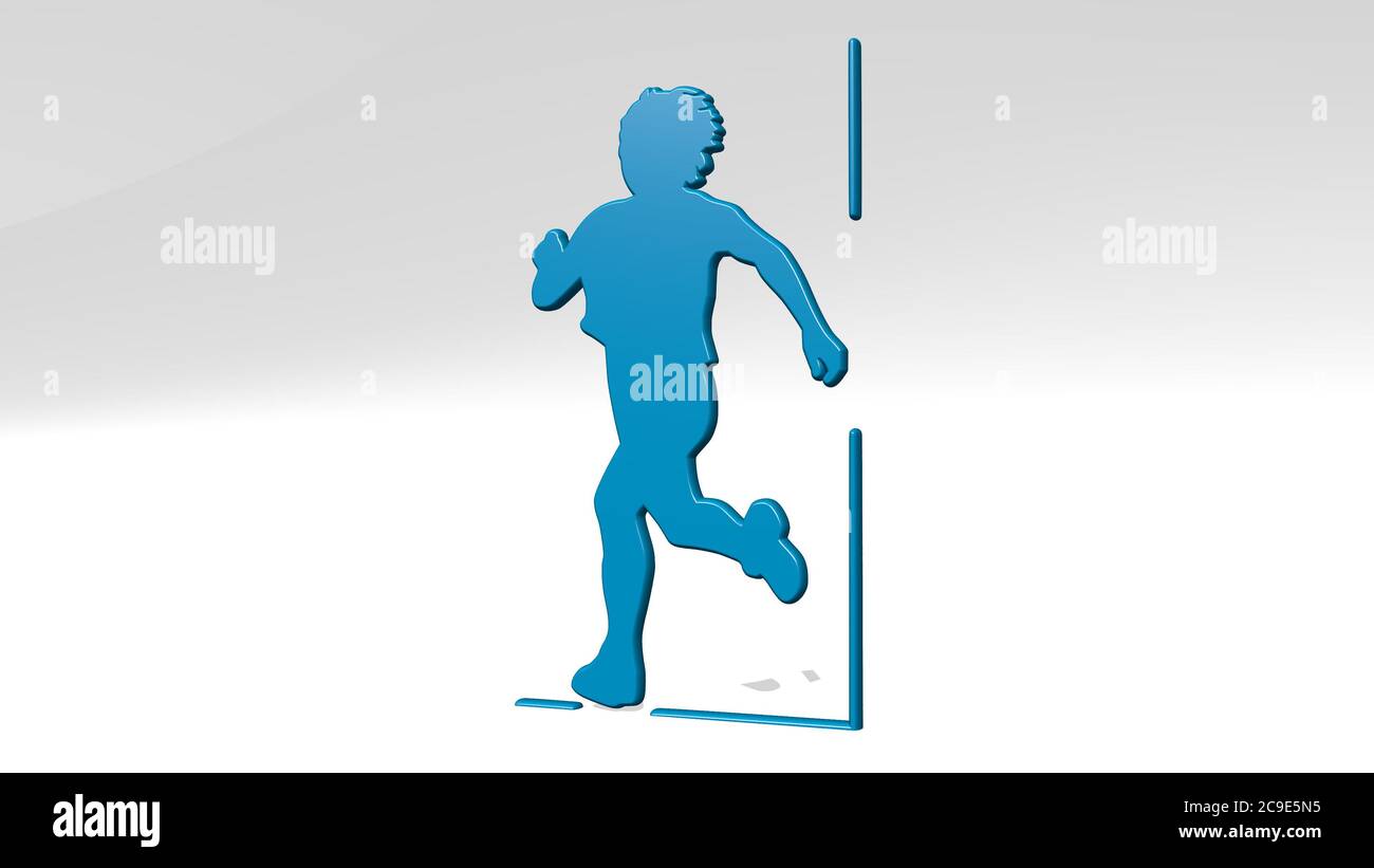GIRL RUNNING made by 3D illustration of a shiny metallic sculpture with ...