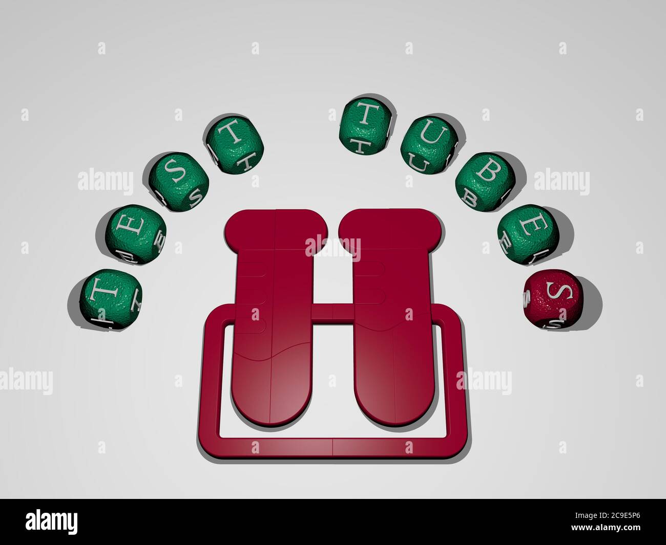 3D representation of TEST TUBES with icon on the wall and text arranged ...