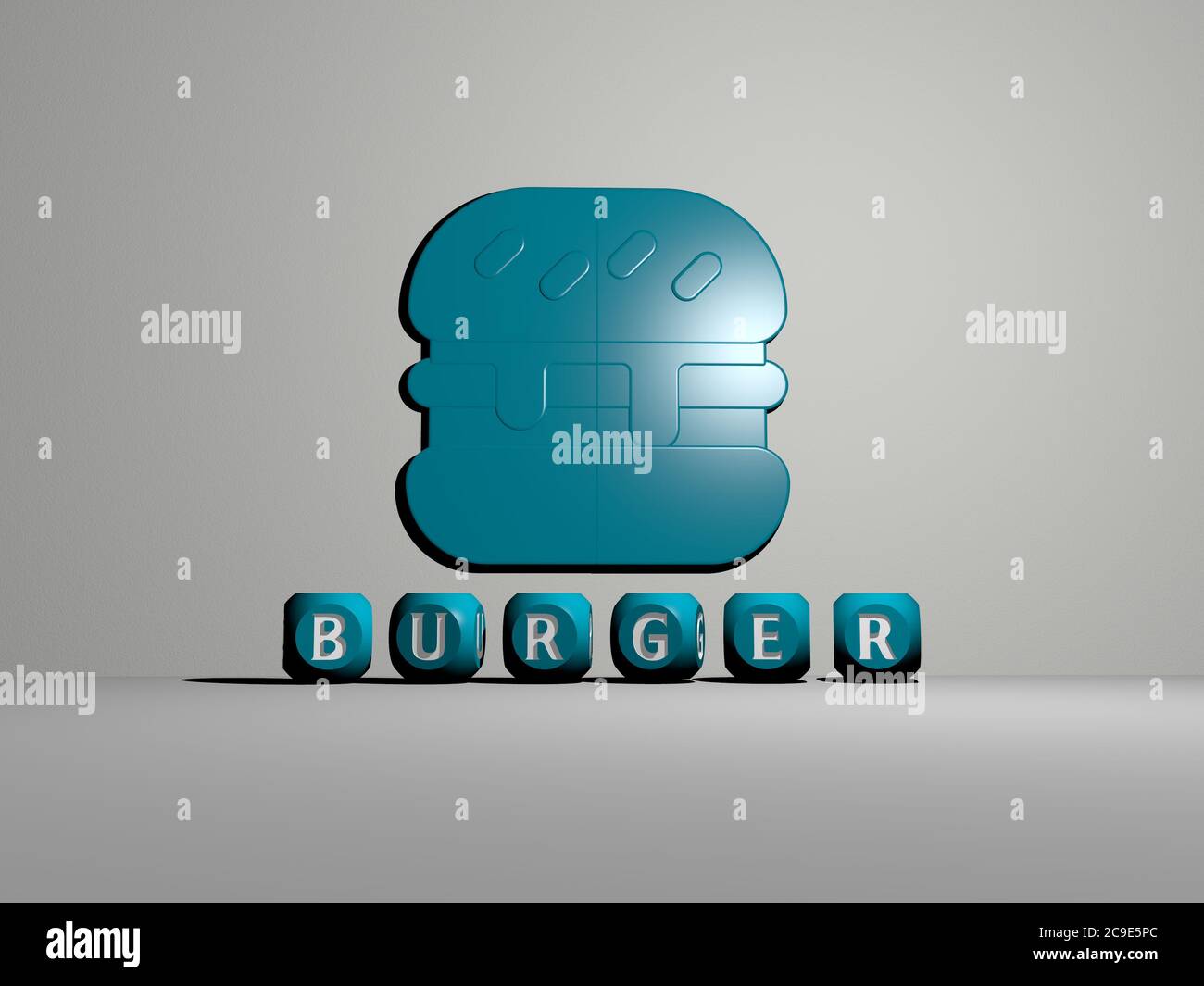 3D graphical image of burger vertically along with text built by ...