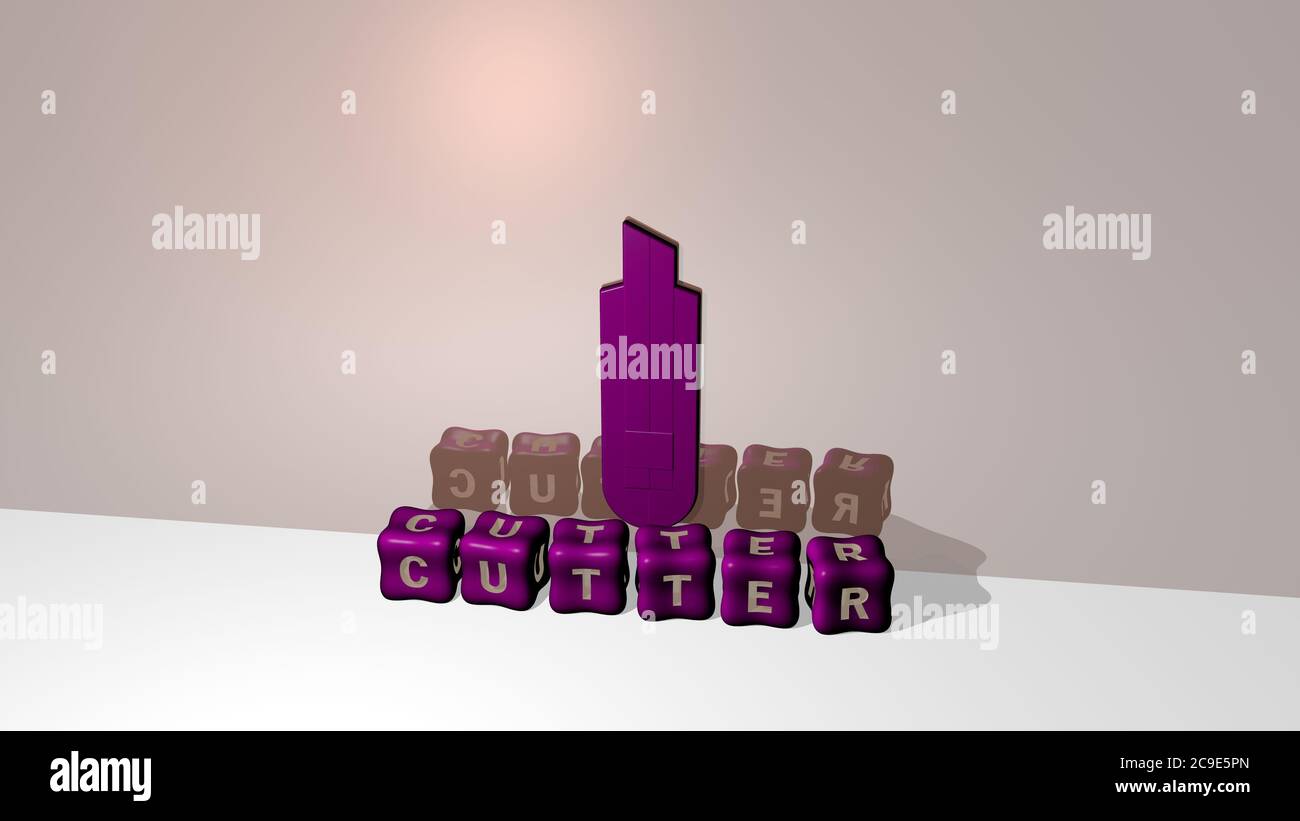 3D representation of cutter with icon on the wall and text arranged by ...
