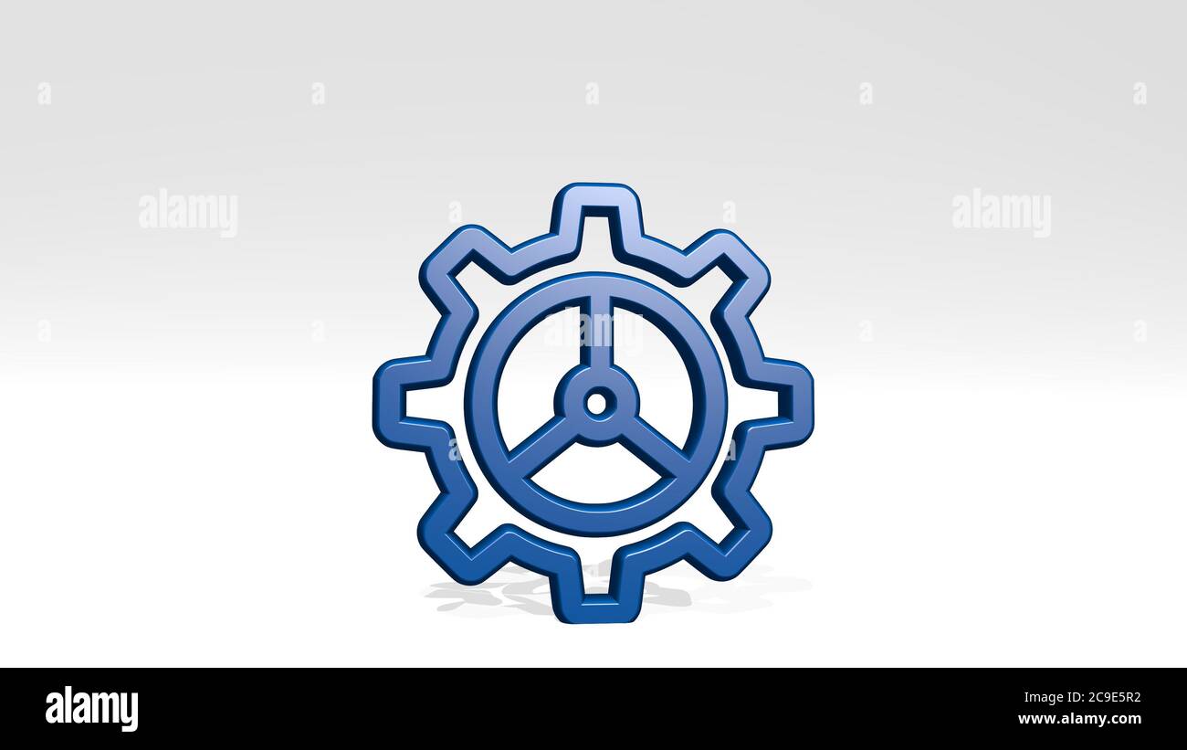 COG stand with shadow. 3D illustration of metallic sculpture over a ...