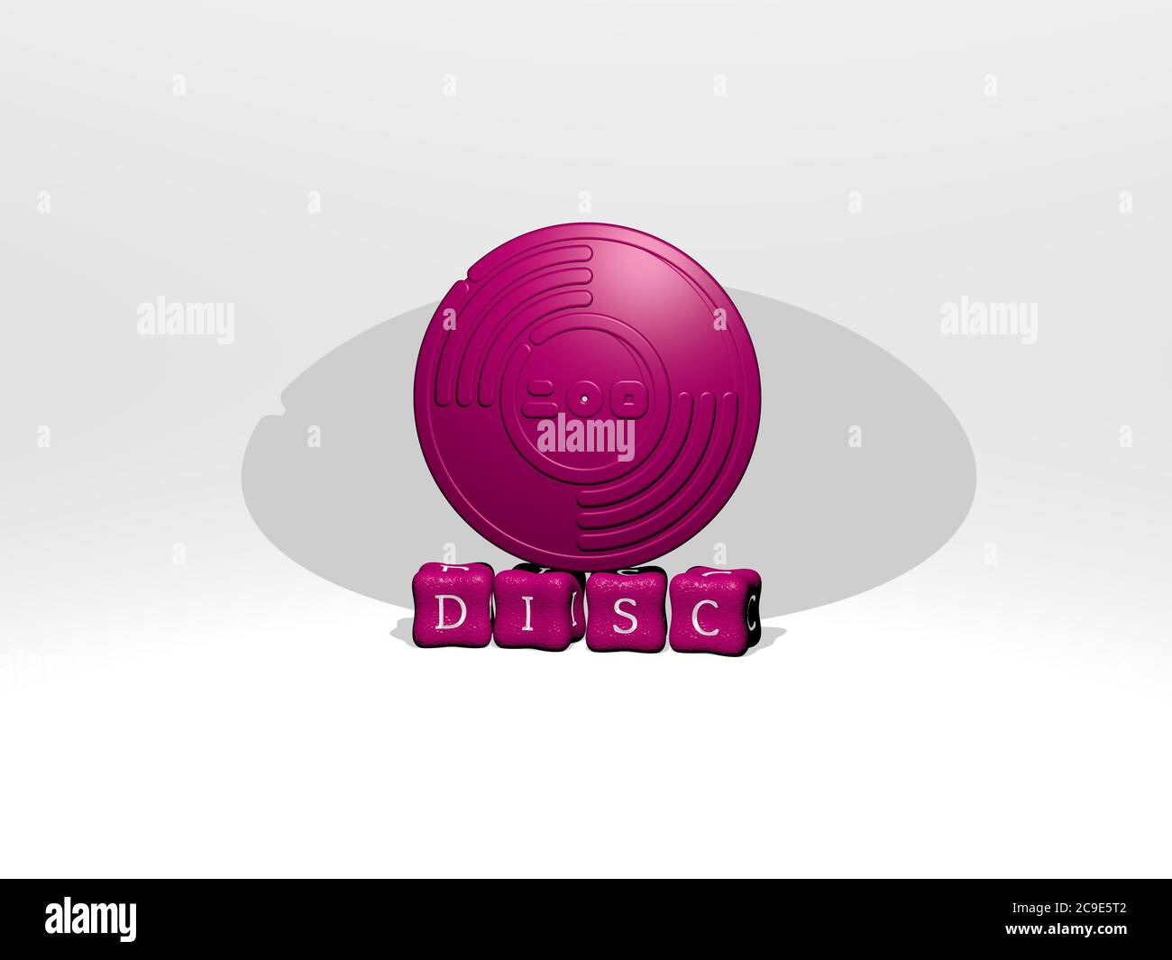 3D graphical image of disc vertically along with text built by metallic ...