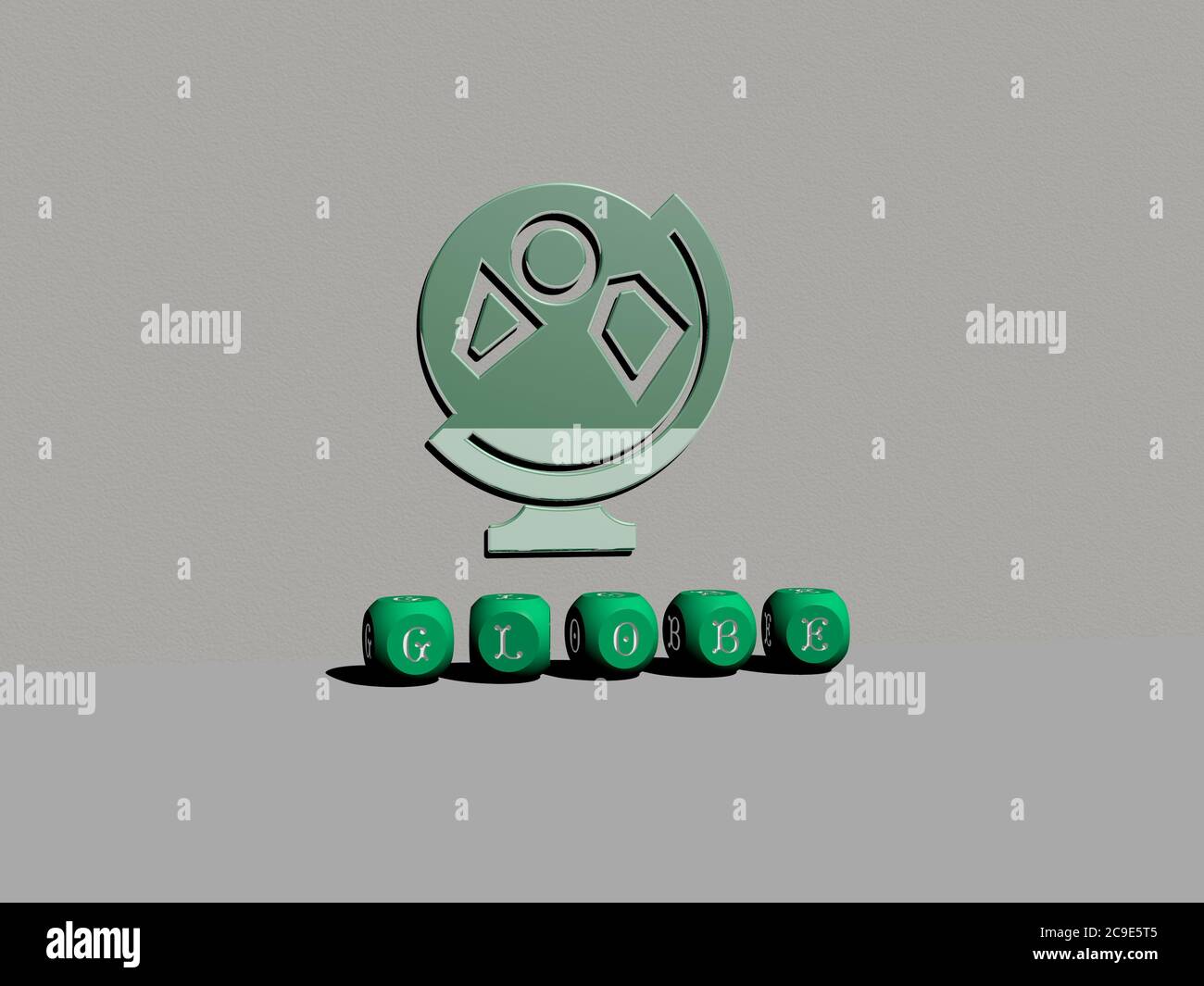 3D illustration of GLOBE graphics and text made by metallic dice ...