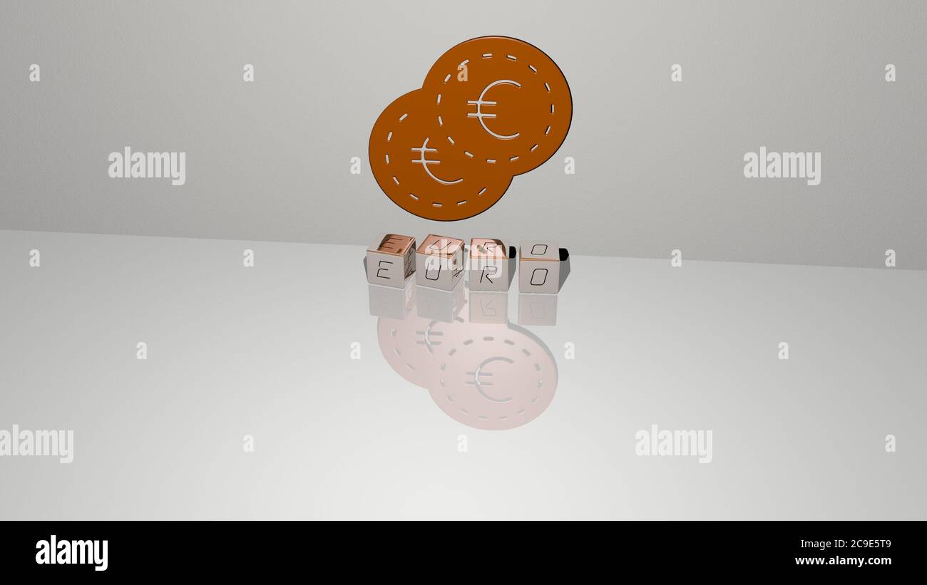 3D representation of euro with icon on the wall and text arranged by ...