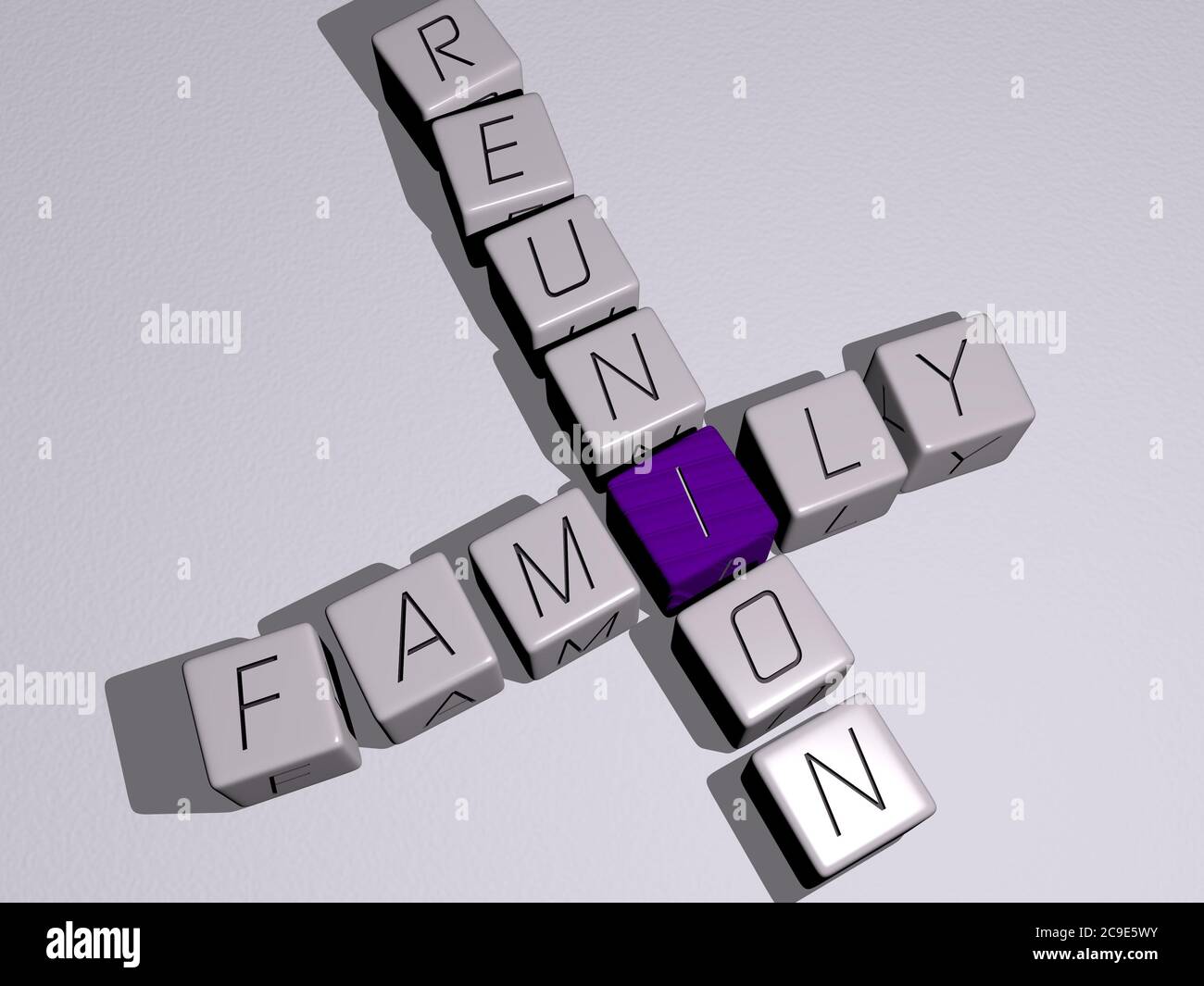 crosswords of FAMILY REUNION arranged by cubic letters on a mirror ...