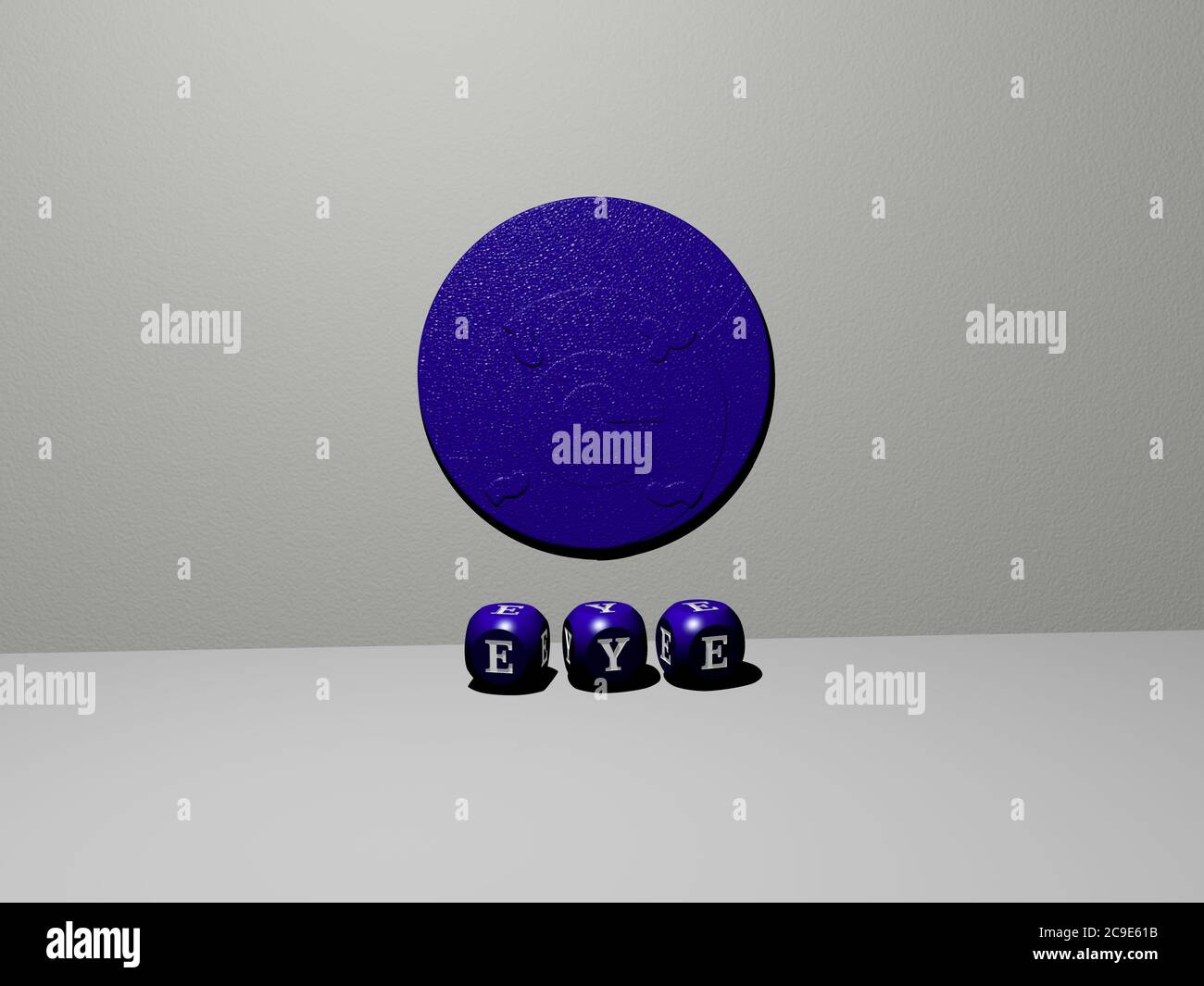 3D illustration of EYE graphics and text made by metallic dice letters ...
