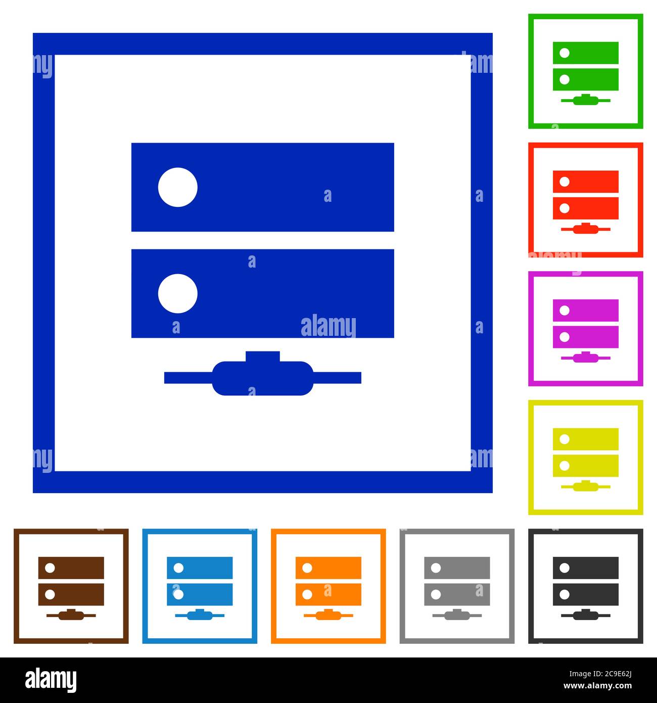 Network drive flat color icons in square frames on white background ...